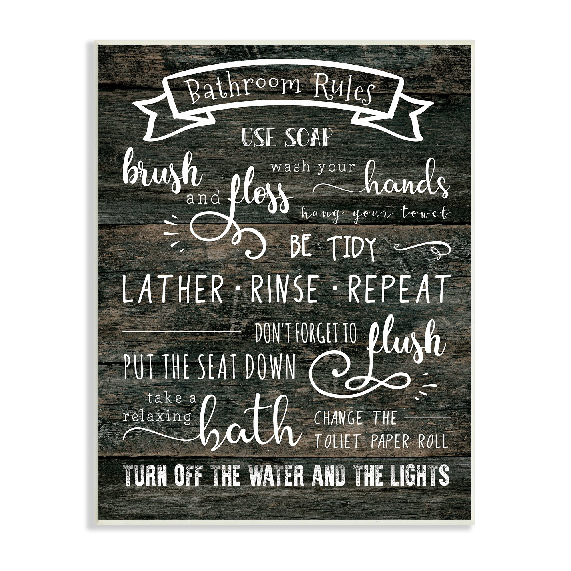 Stupell Industries Rustic Bathroom Rules Sign Good Hygiene List ...