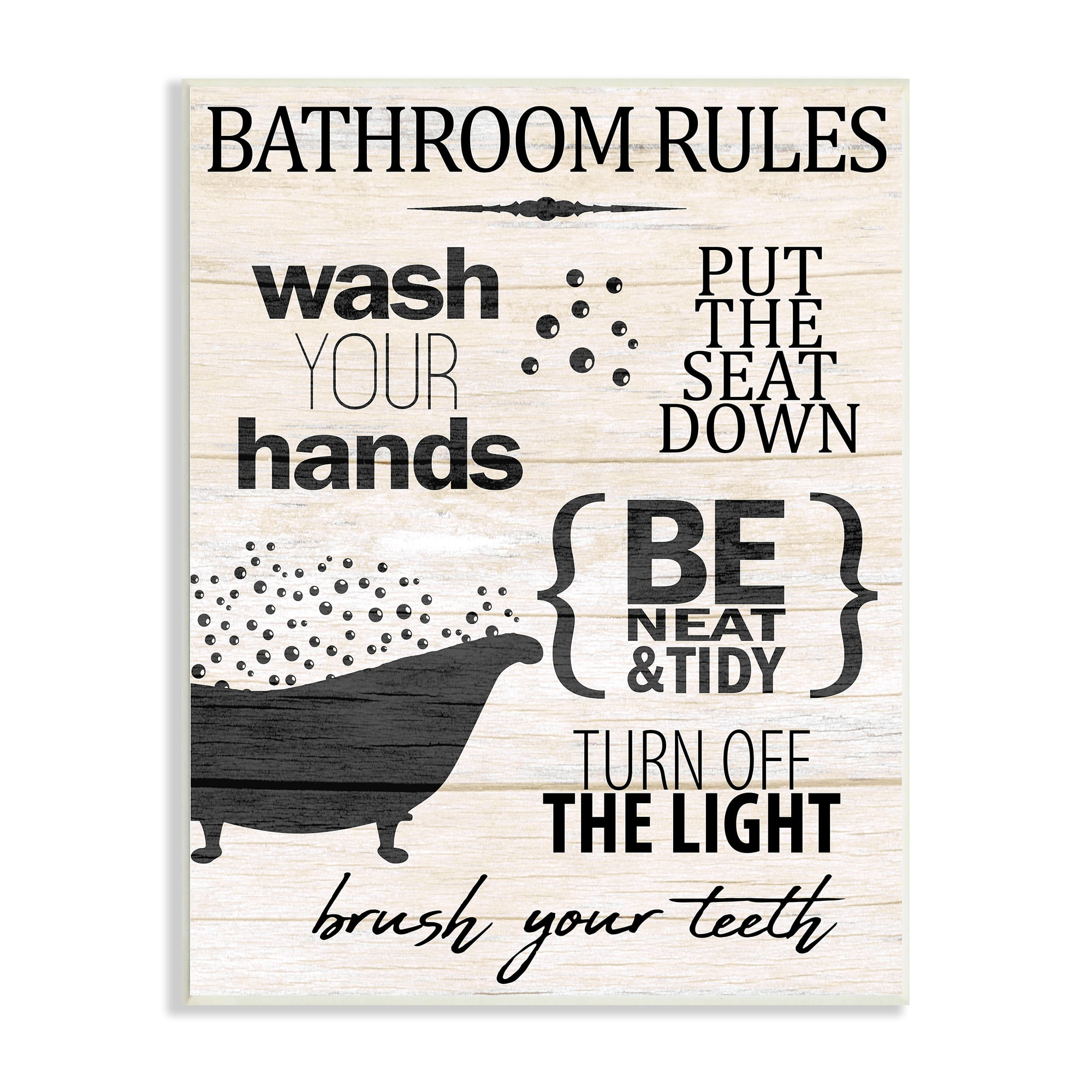 Stupell Industries Rustic Bathroom Rules Sign Wash Hands Typography ...