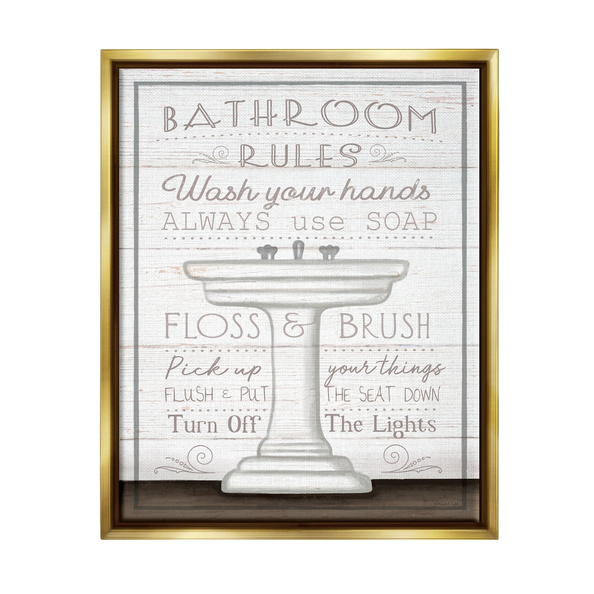 Stupell Industries Rustic Bathroom Rules Sink Typography Painting Gold ...