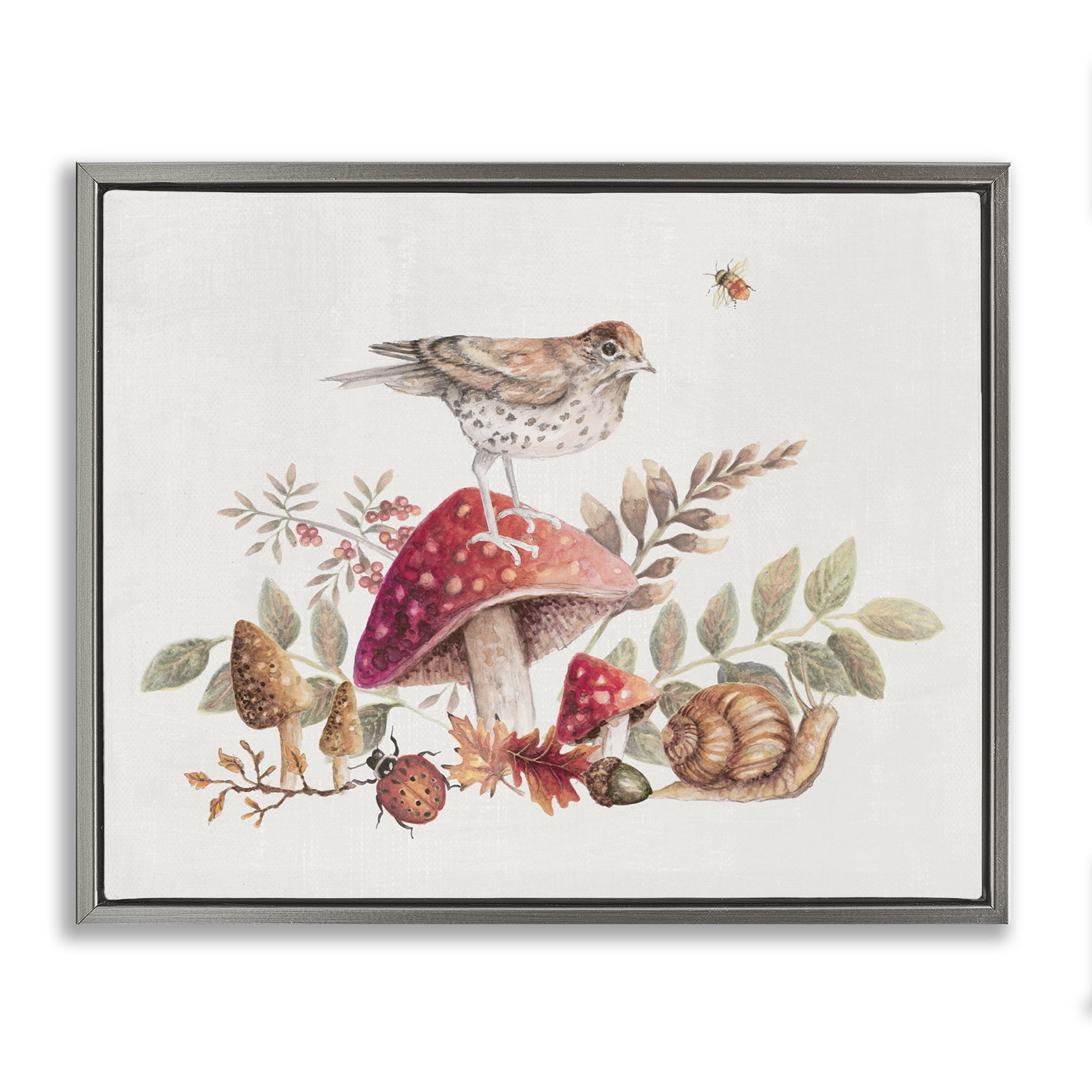 Stupell Industries Rustic Botanicals & Bird Botanical & Floral Painting ...