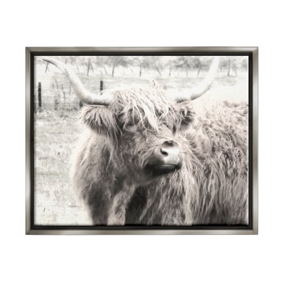 Free Shipping! Stupell Industries Rustic Farm Highland Cow Monochrome ...