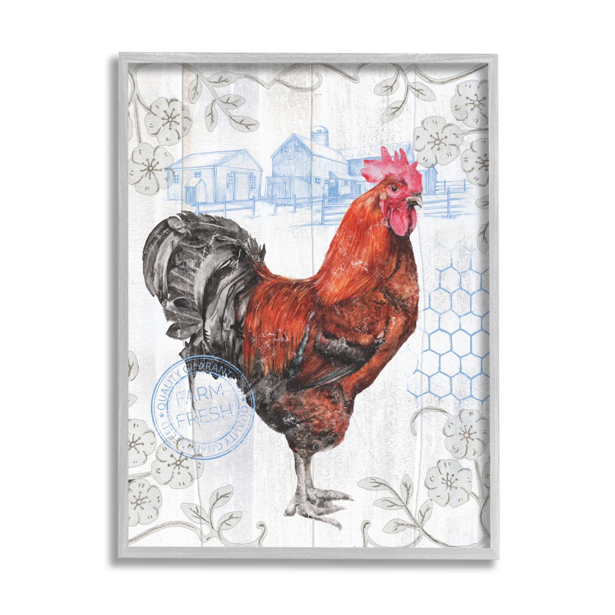 Stupell Industries Rustic Farmhouse Rooster Animals & Insects Painting ...