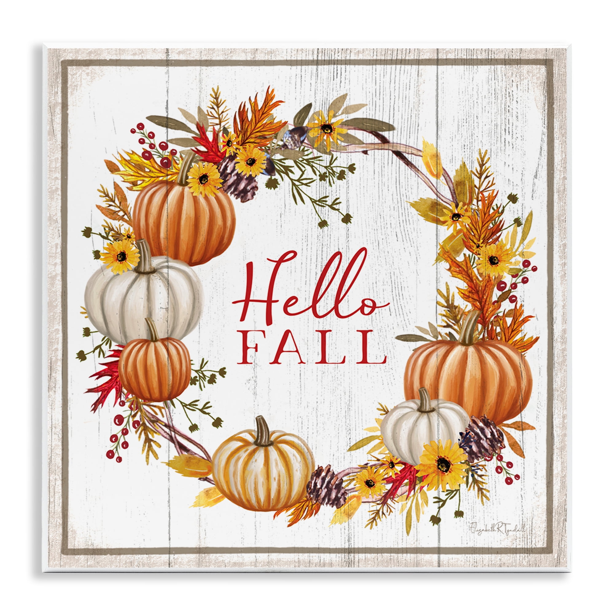 Stupell Industries Rustic Hello Fall Holiday Painting Unframed Art ...