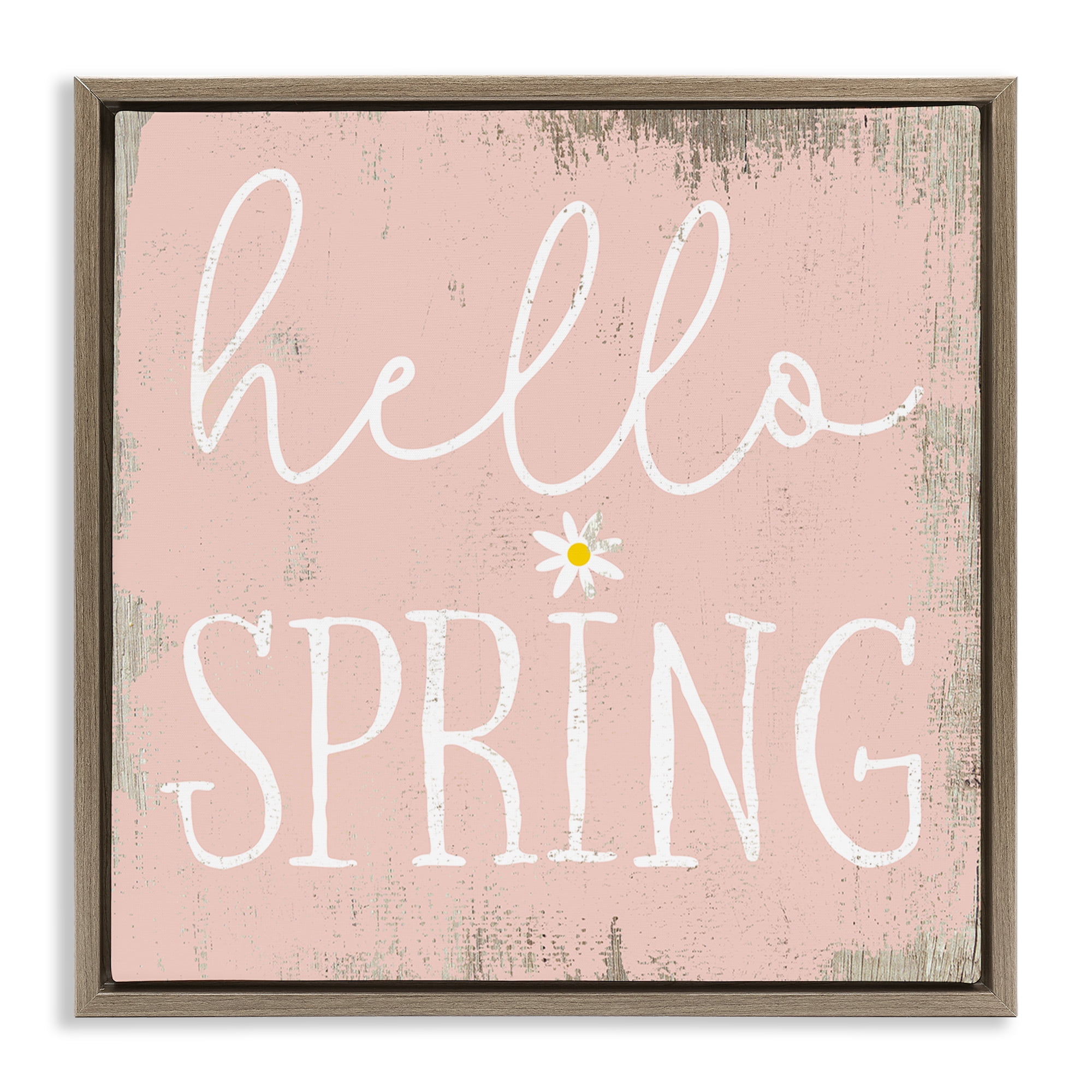 Rustic Hello Spring Brown Floating Frame Canvas Art, 18 x 18, Made In ...