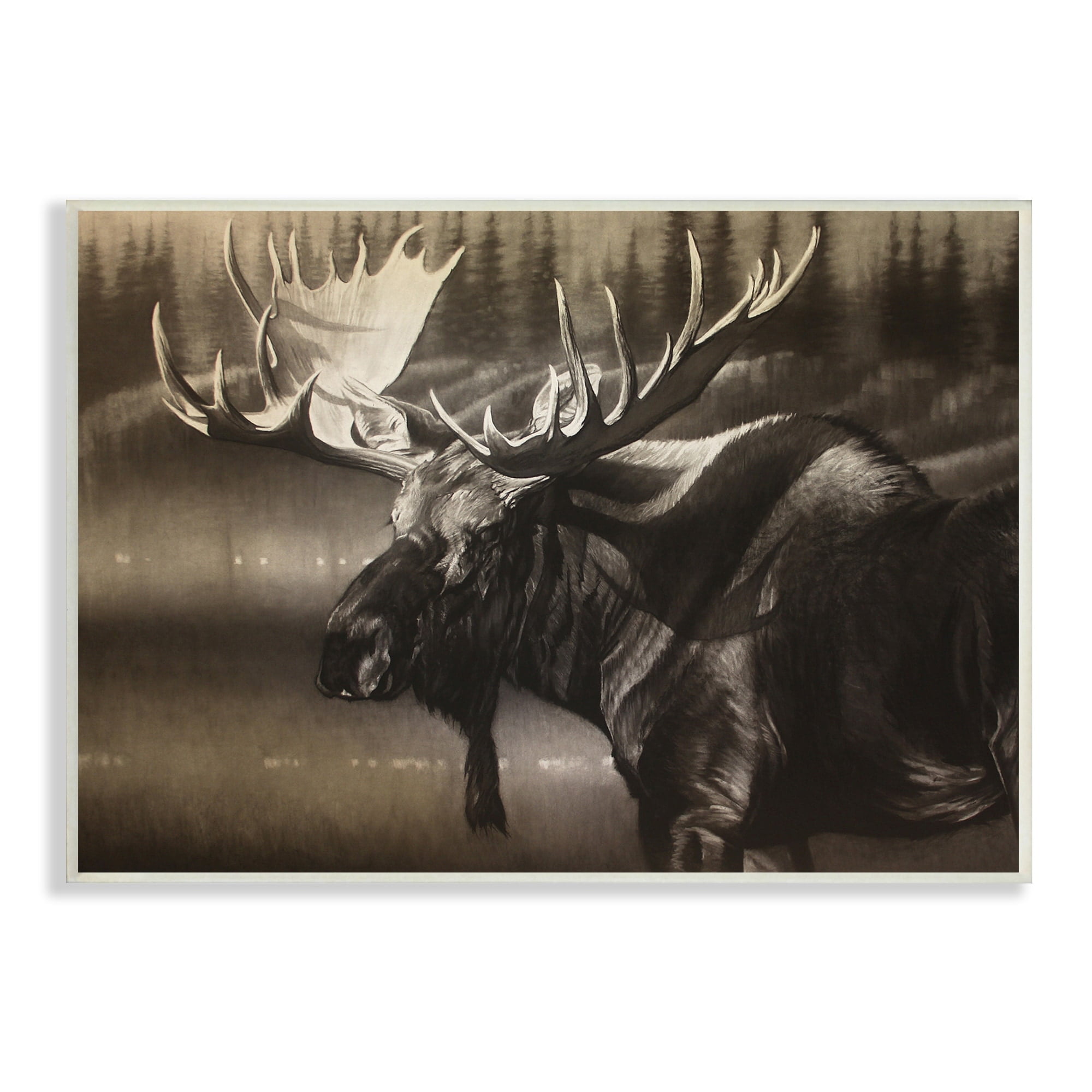 Stupell Industries Rustic Moose in Shadows Deep Forest Portrait Animals ...