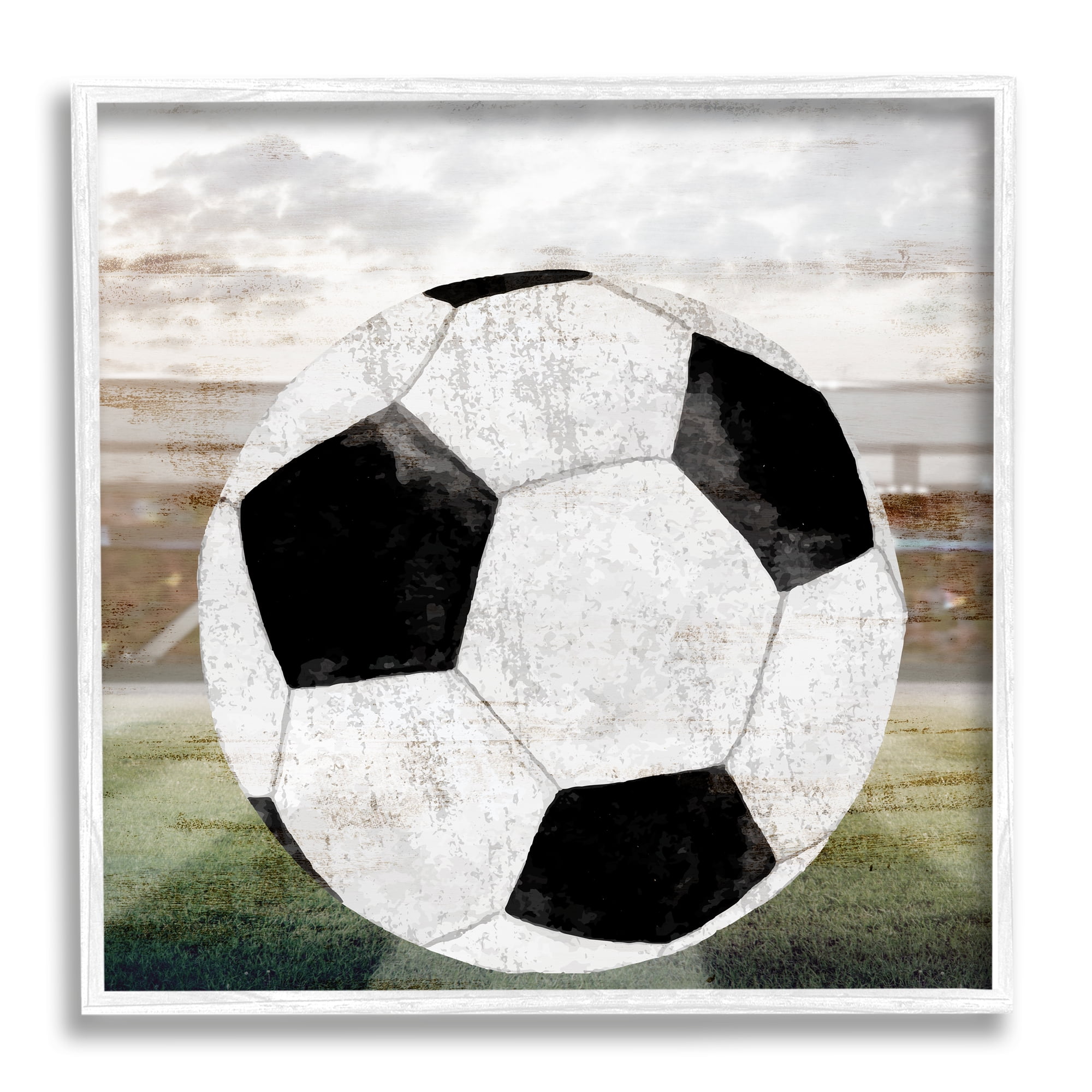Stupell Industries Rustic Soccer Ball Abstract Painting White Framed ...