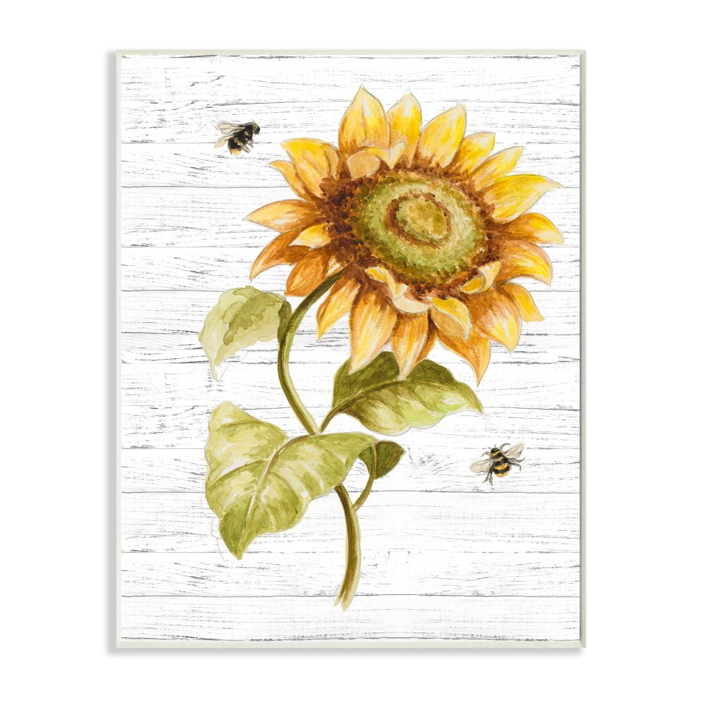 Stupell Industries Rustic Sunflower Floral Roaming Honey Bee Insect ...