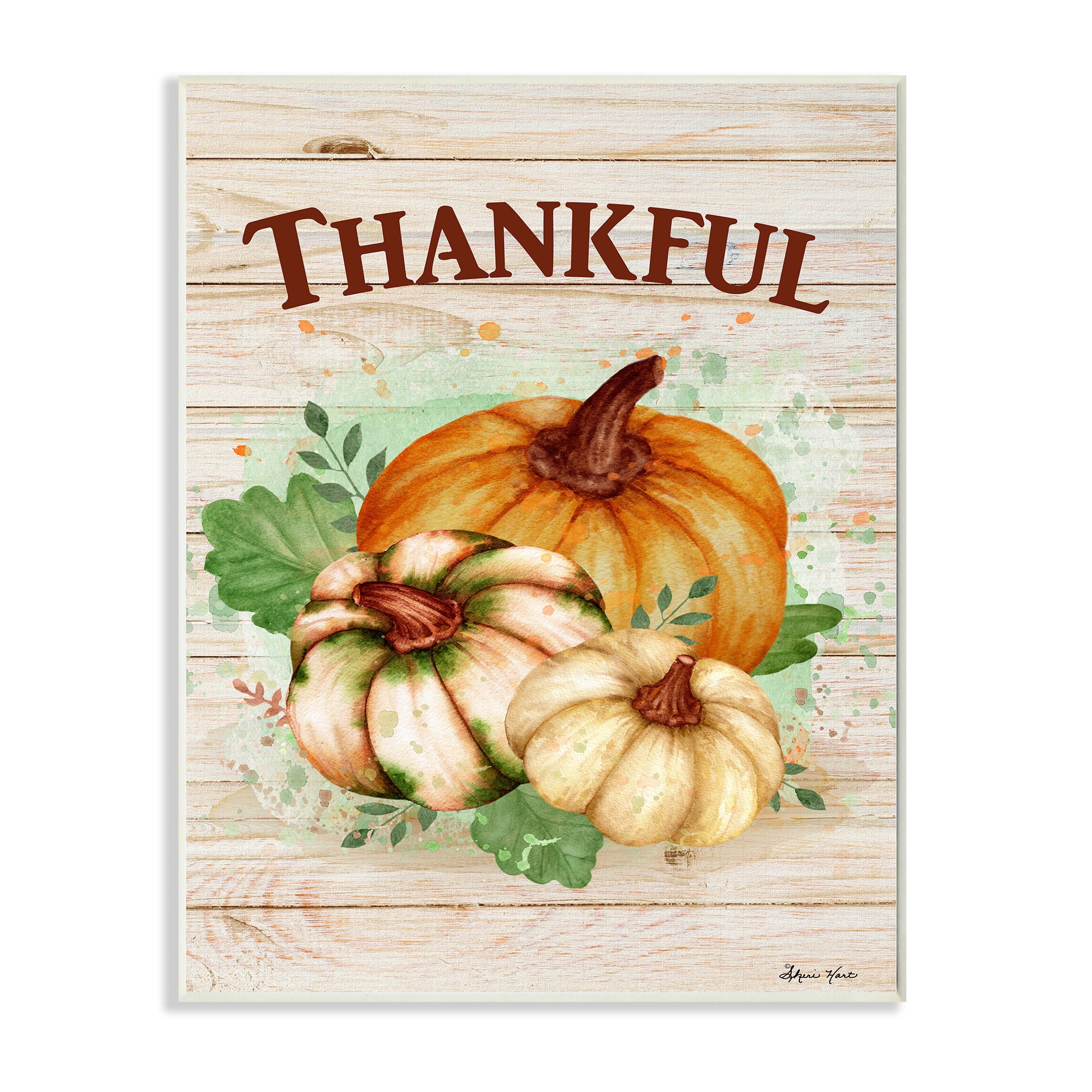 Stupell Industries Rustic Thankful Text Colorful Pumpkin Harvest ...