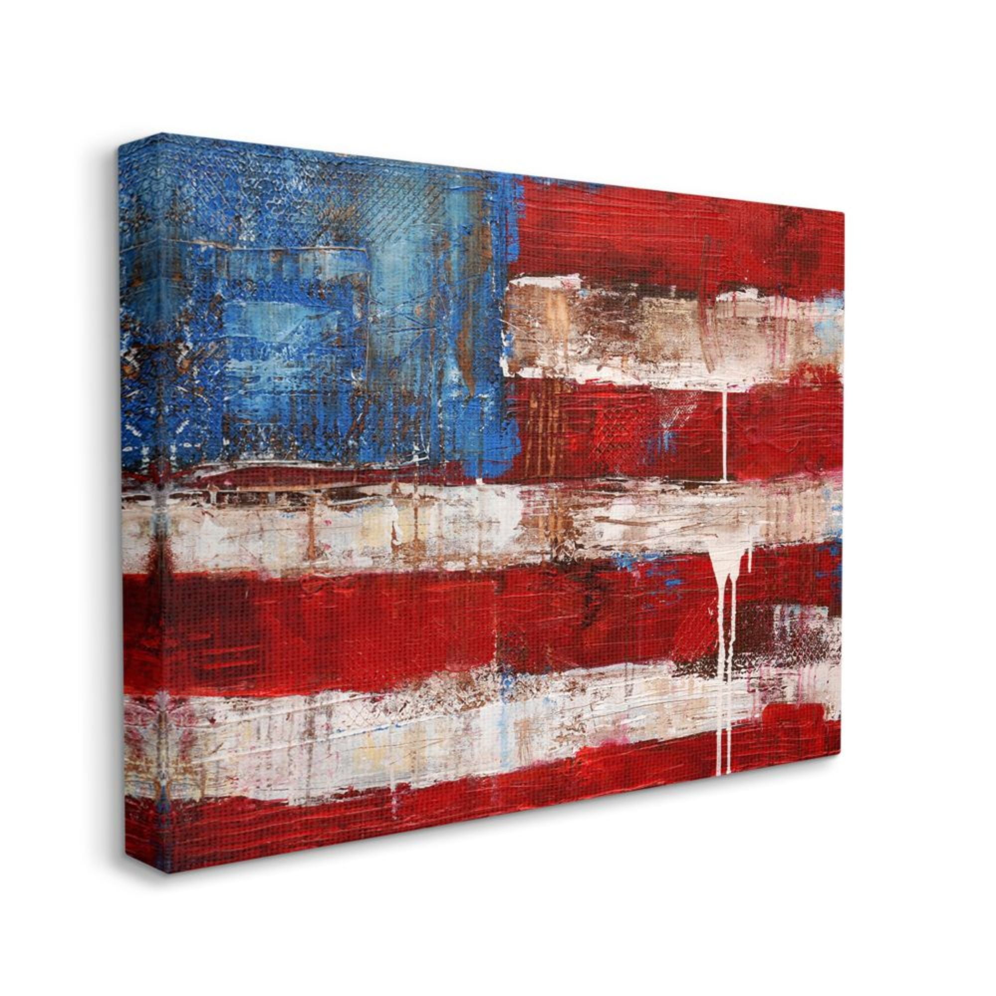 Stupell Industries Rustic United States Flag with Distressed Paint Drip ...