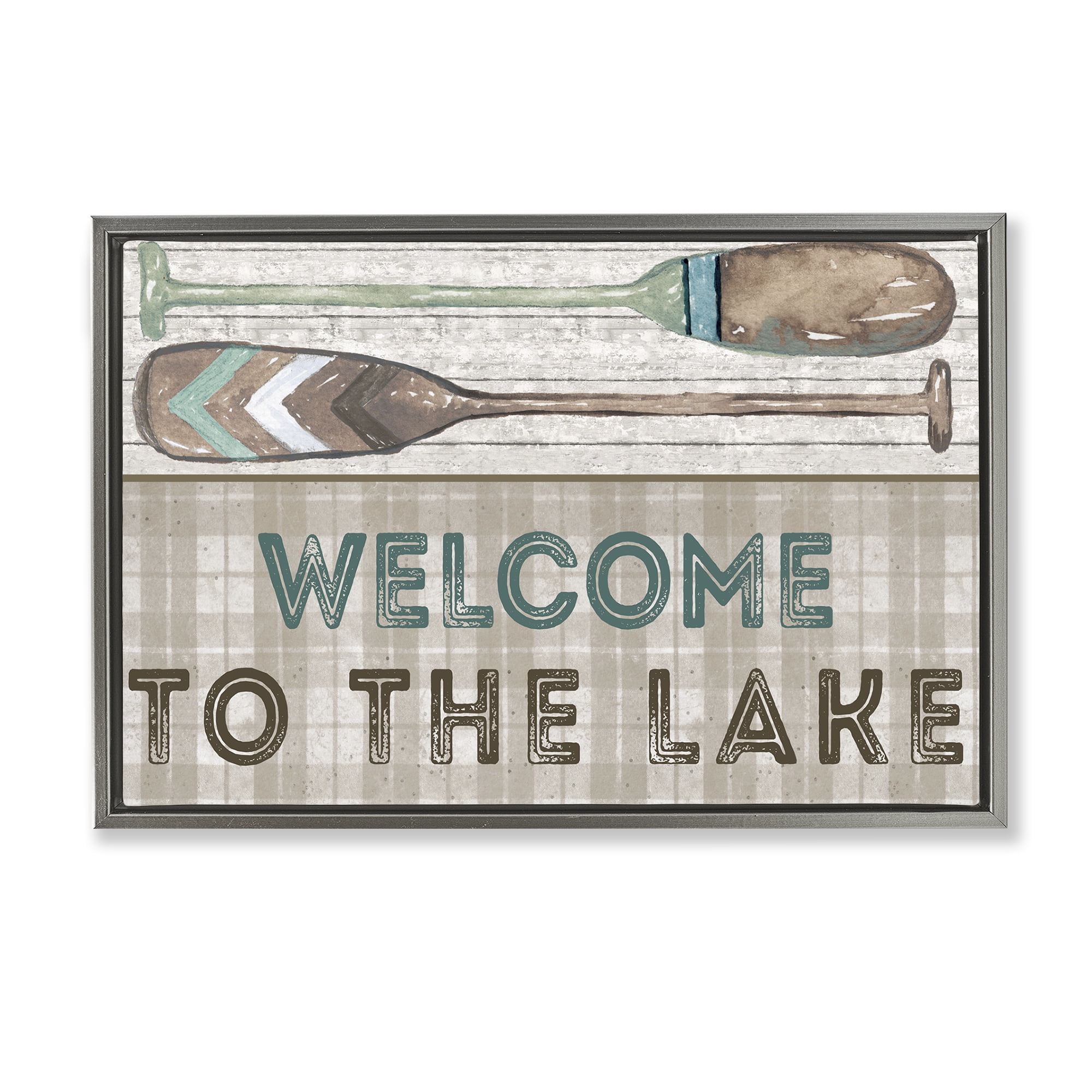 Stupell Industries Rustic Welcome Lake Oars Typography Painting Gray ...