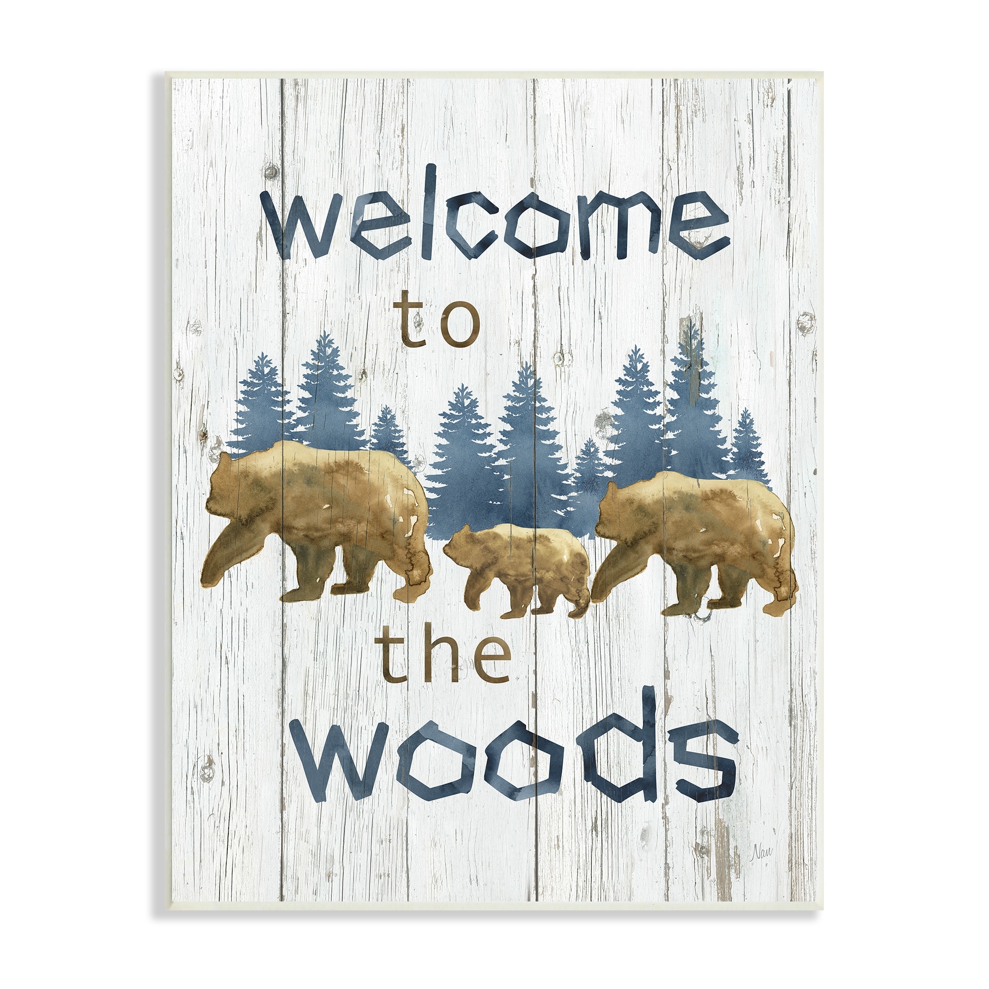Stupell Rustic Welcome To Woods Bears Trees Silhouette Wood Wall Art ...