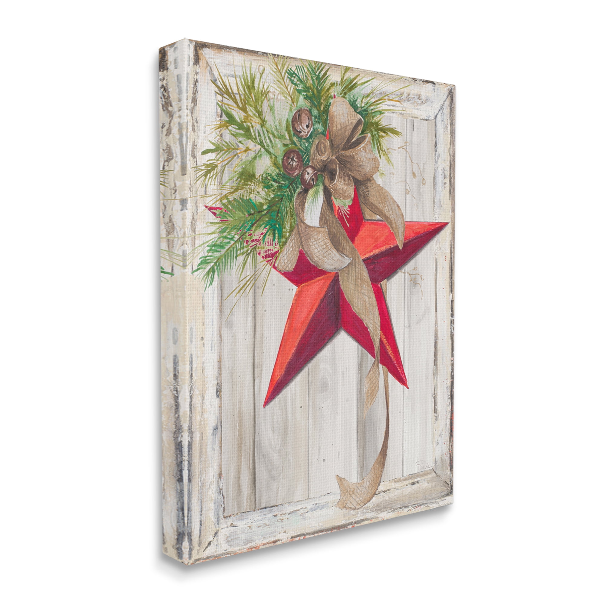 Stupell Industries Rustic Winter Red Star Barn Wood Holiday Painting ...