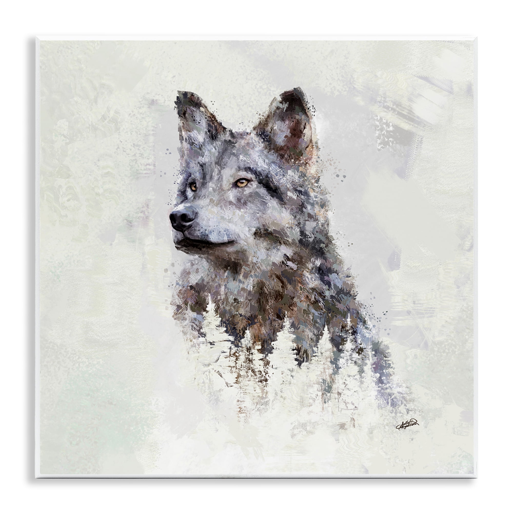 Stupell Industries Rustic Wolf & Trees Animals & Insects Painting ...