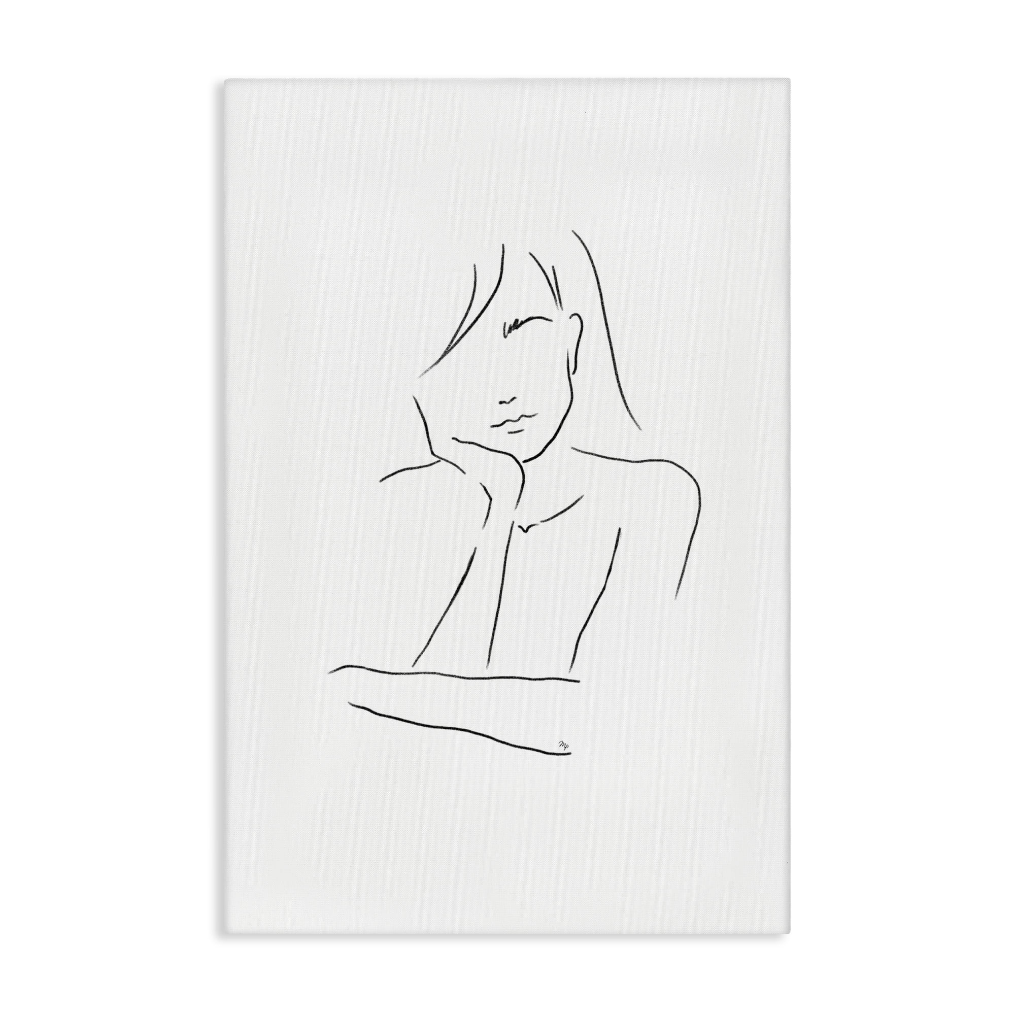 Stupell Industries Sad Female Line Drawing Canvas Wall Art design by ...