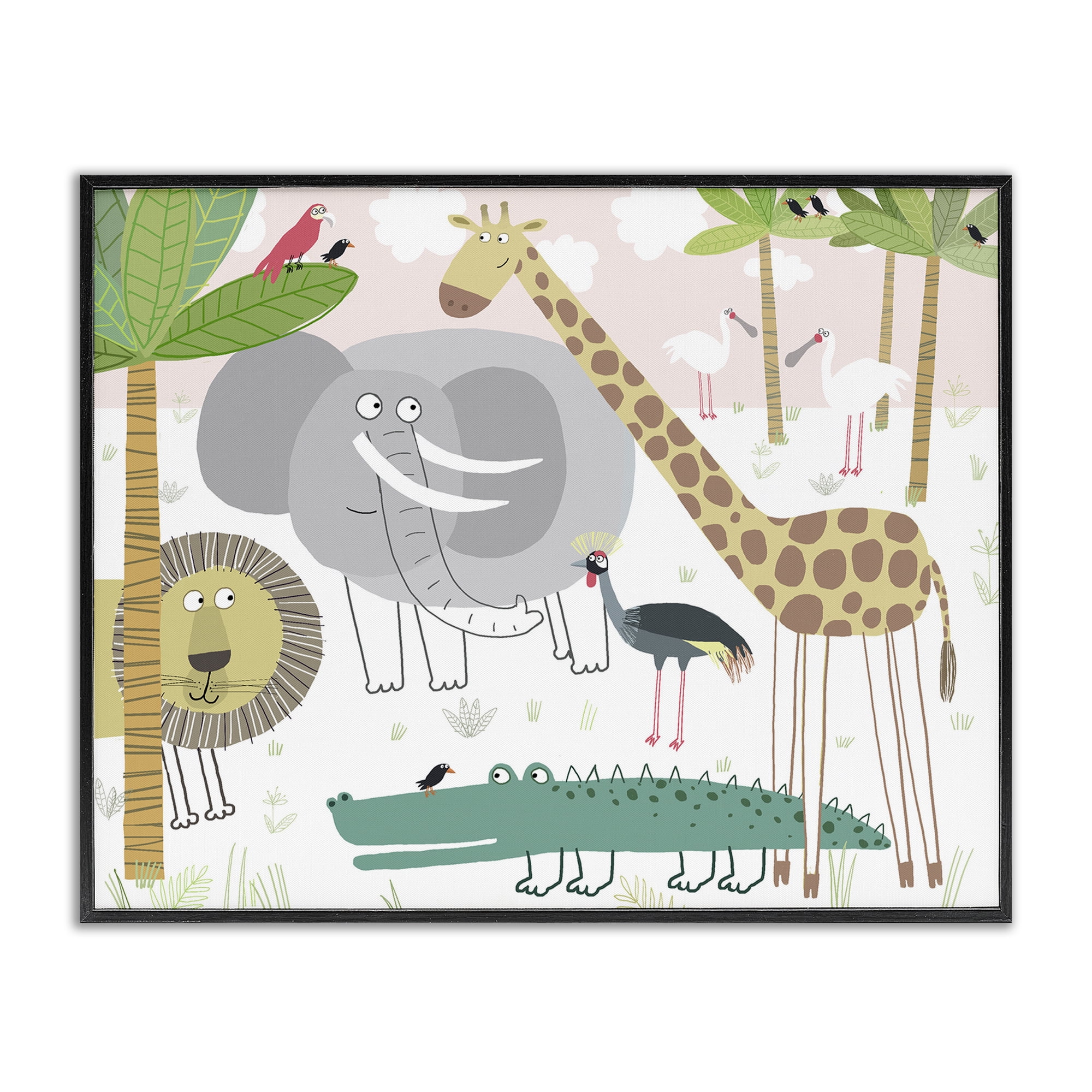 Stupell Industries Safari Animals Out and About Black Framed Giclee Art ...