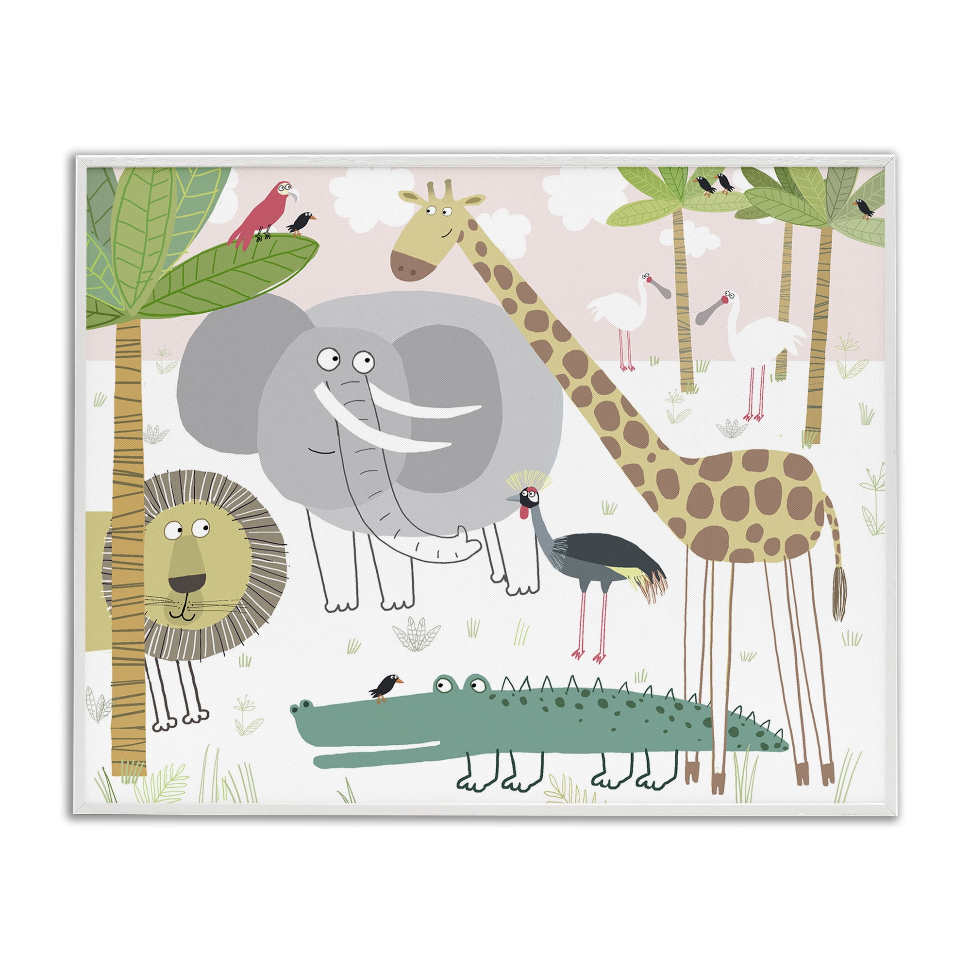 Stupell Industries Safari Animals Out and About White Framed Giclee Art ...