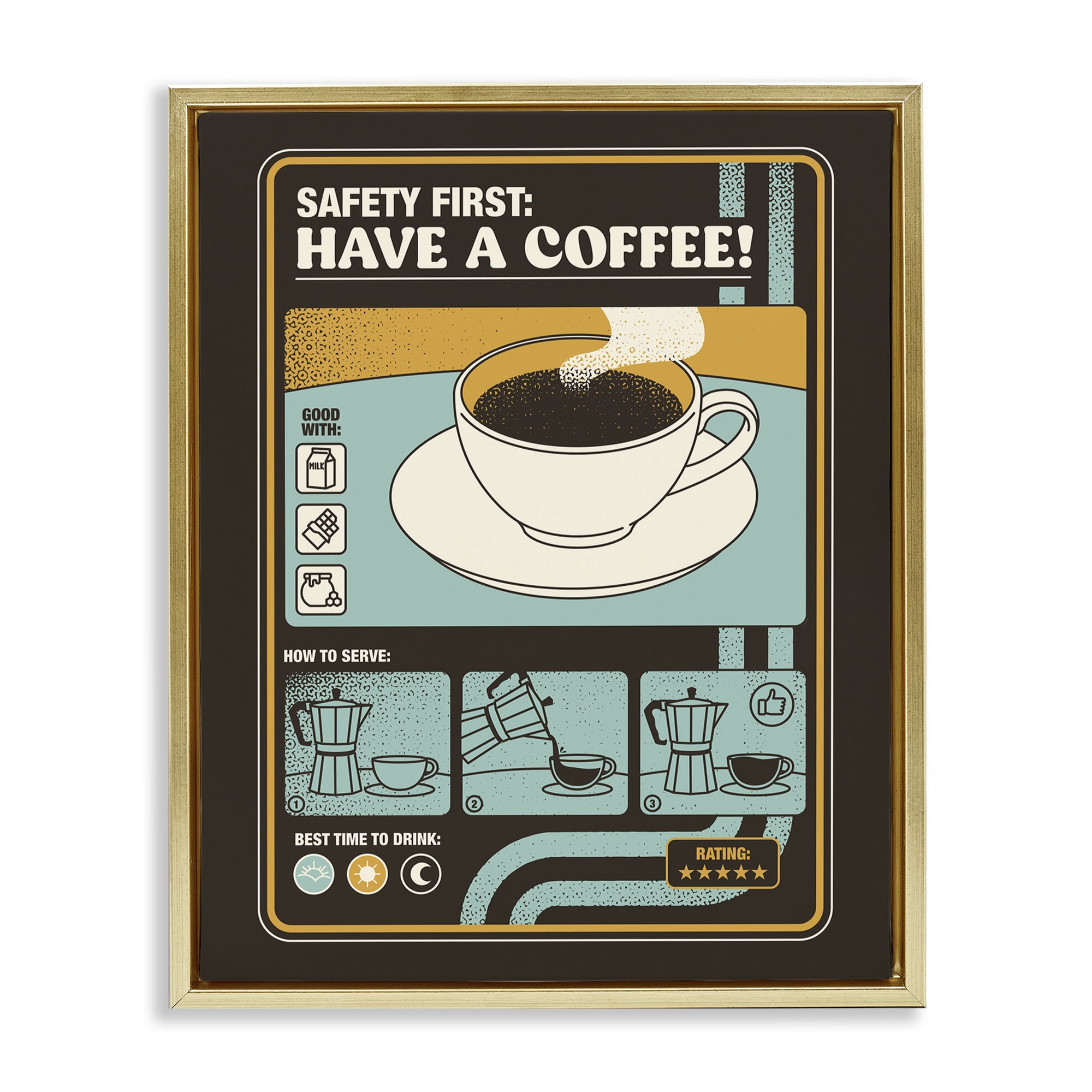 Stupell Industries Safety First Have A Coffee Gold Framed Floater ...