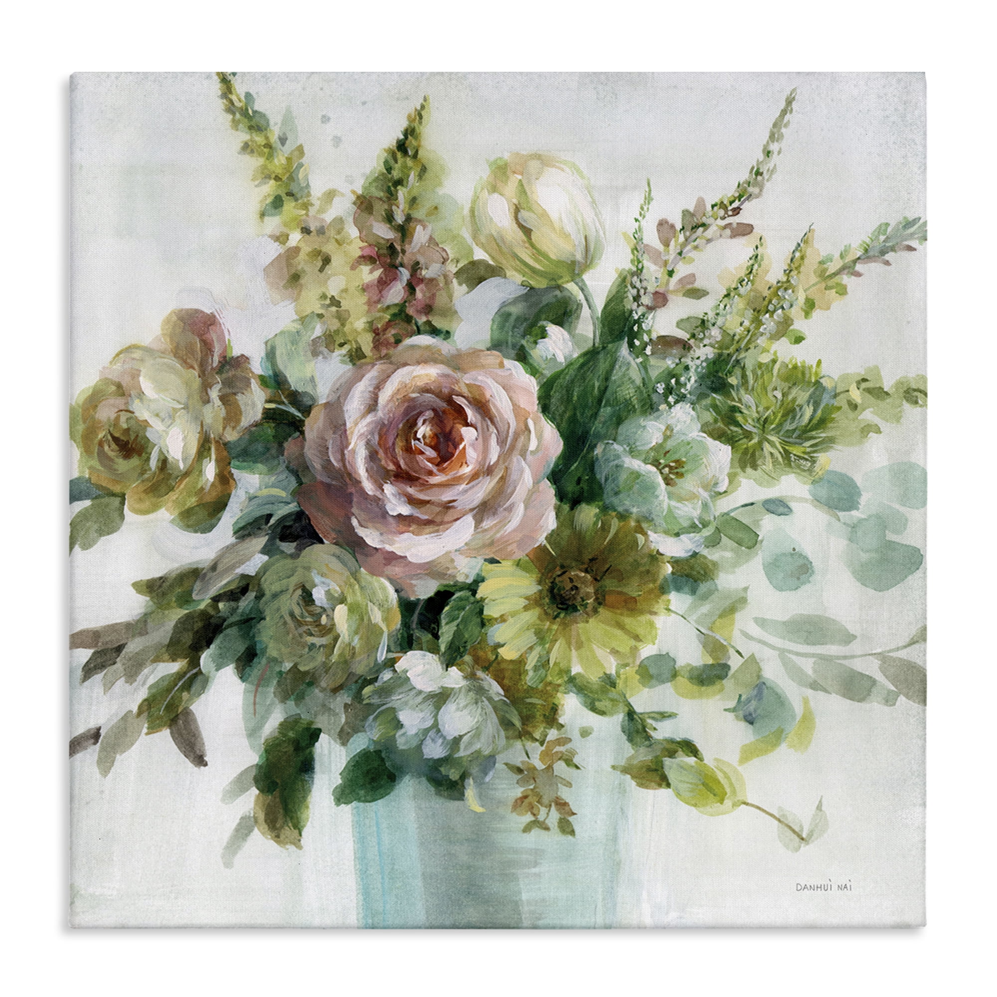 Stupell Industries Sage & Peach Flowers Botanical & Floral Painting ...