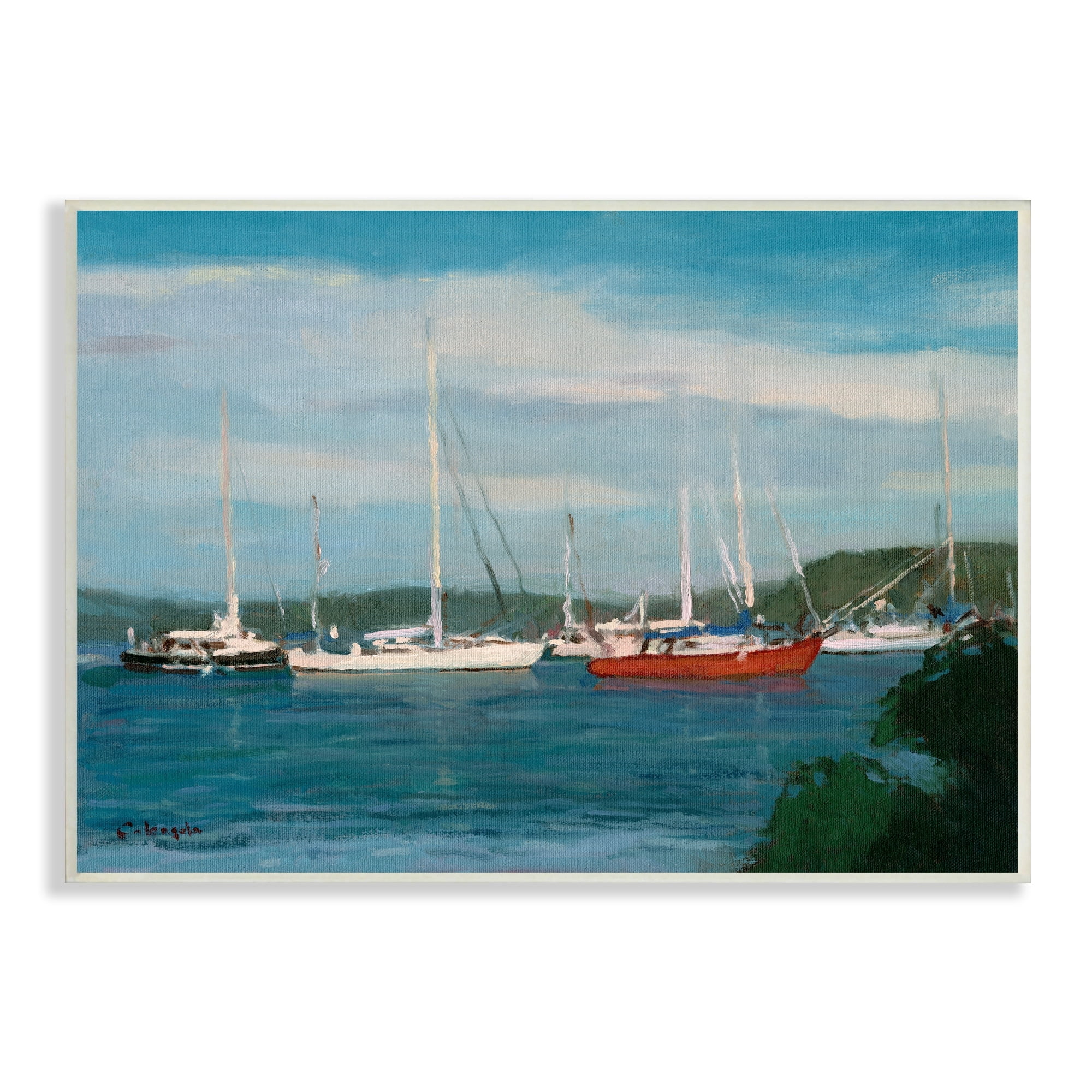 Stupell Industries Sailboat Fleet Afloat Ocean Water Distant Hills ...