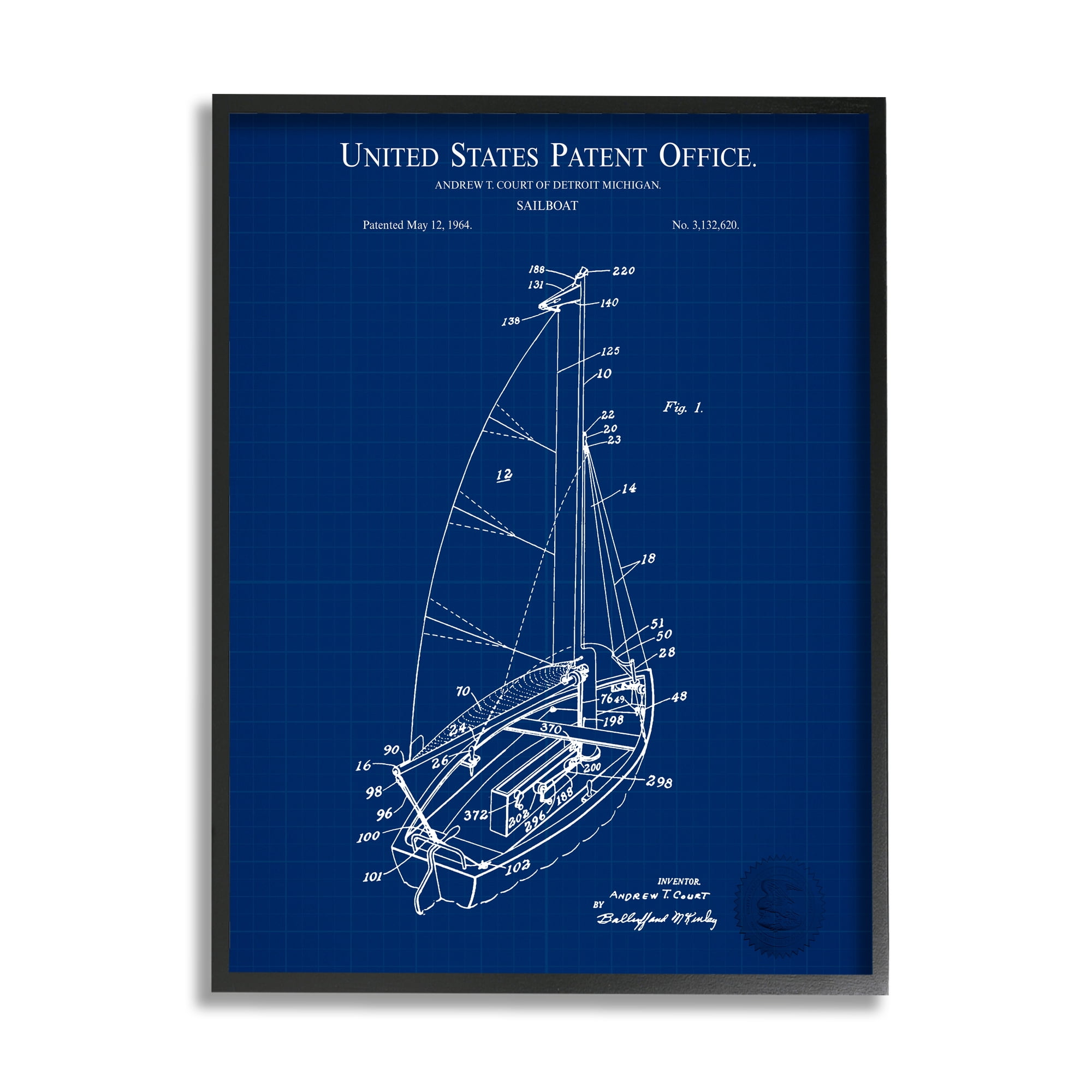 Stupell Industries Sailboat Watercraft Blue Patent Office Diagram ...