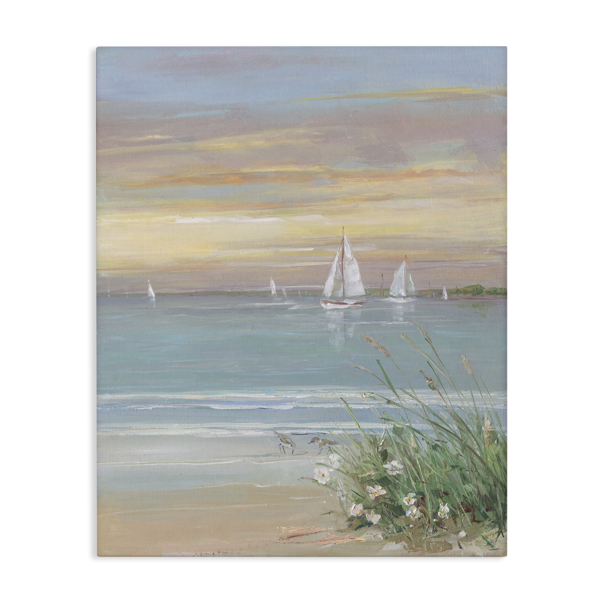 Stupell Industries Sailboats Beyond Sandy Shore Canvas Wall Art, design ...