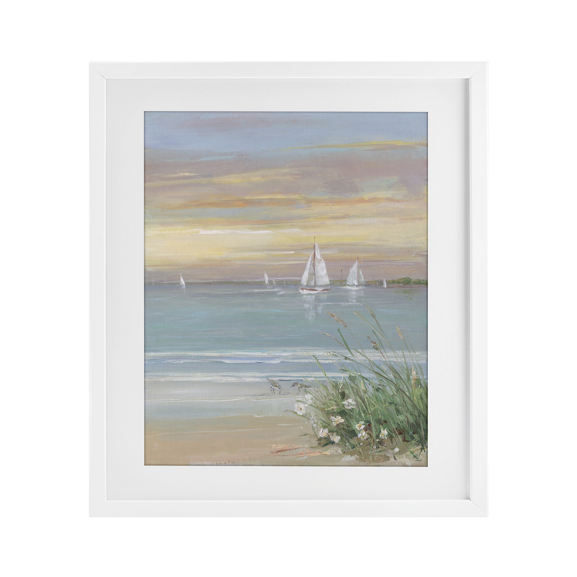 Stupell Industries Sailboats Beyond Sandy Shore White Framed Print ...