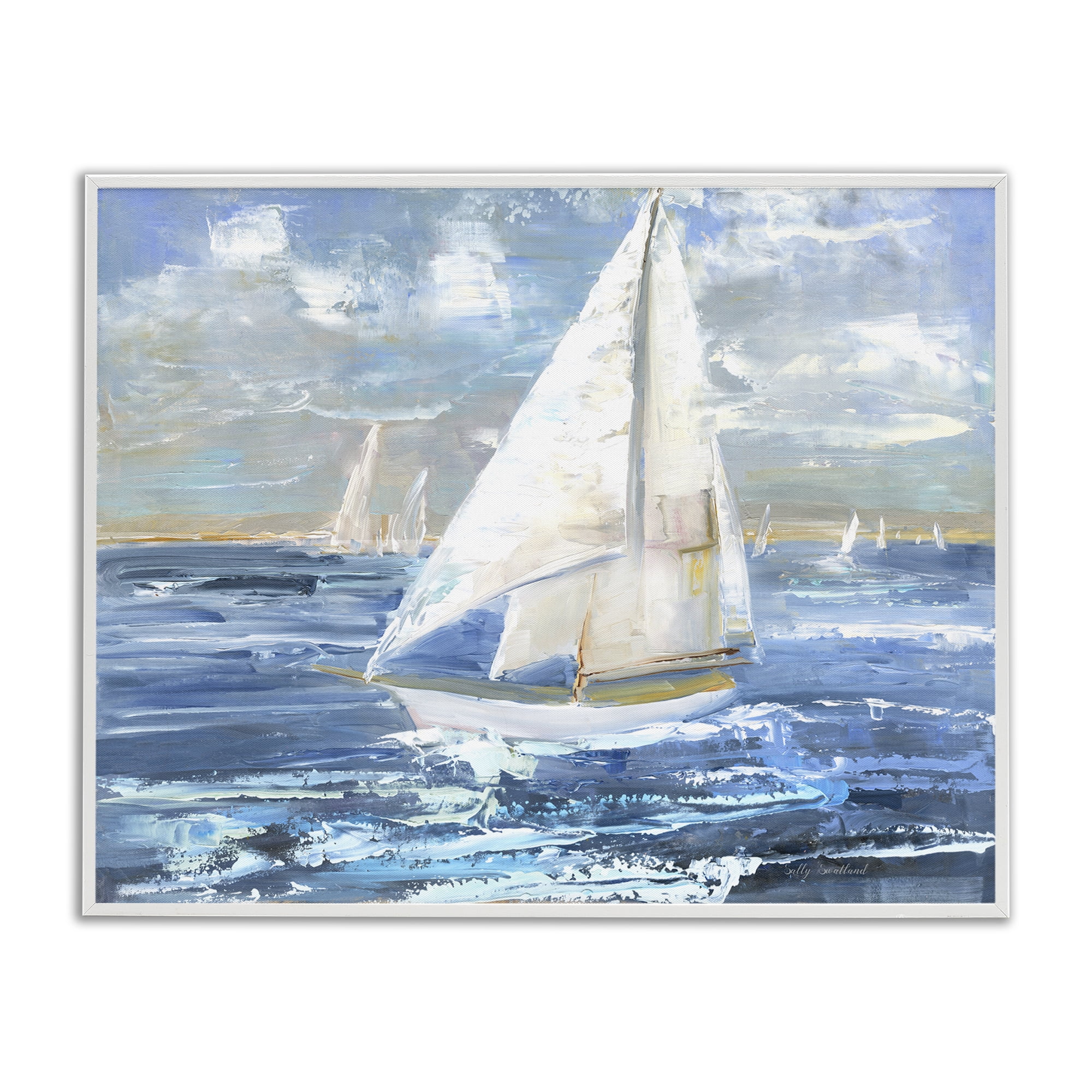 Stupell Industries Sailing Choppy Waves Nautical & Beach Painting White ...