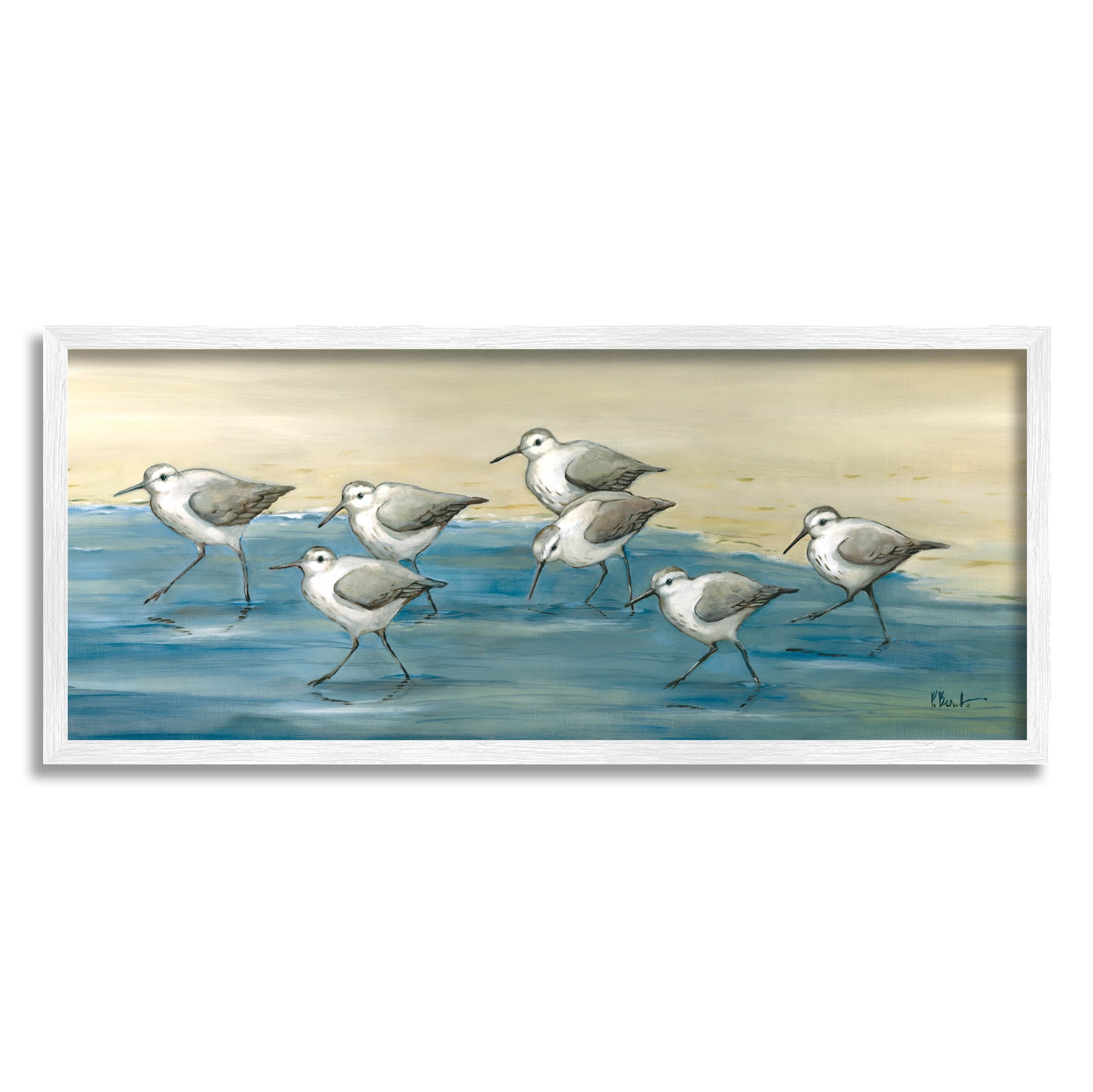 Stupell Industries Sandpiper Bird Flock Beach Shoreline Painting White ...