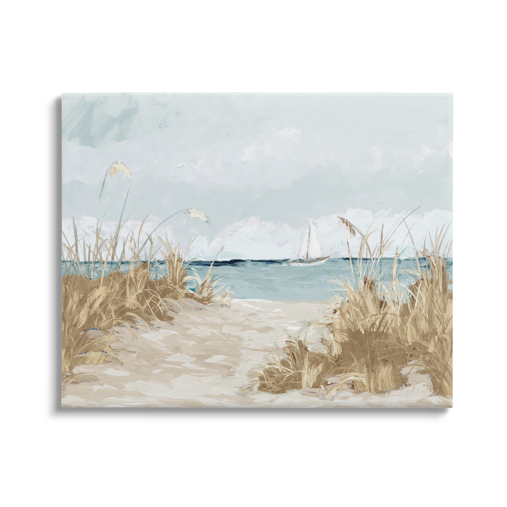 Stupell Industries Sandy Beach Walkway Distant Sailboats Floating Sea ...