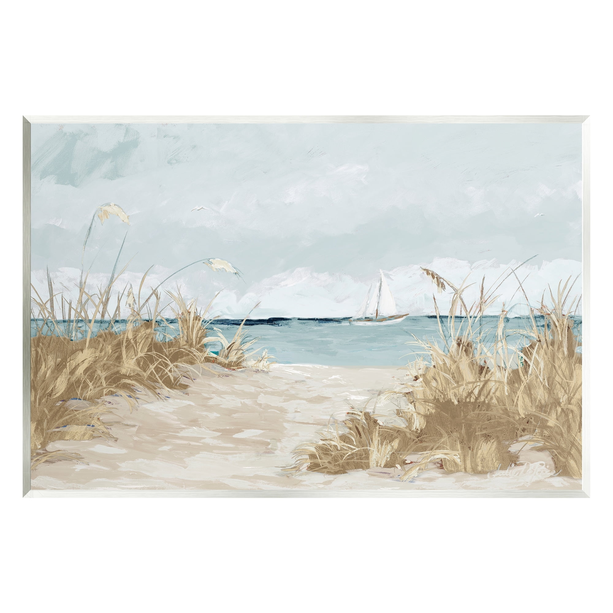 Stupell Industries Sandy Beach Walkway Distant Sailboats Floating Sea ...