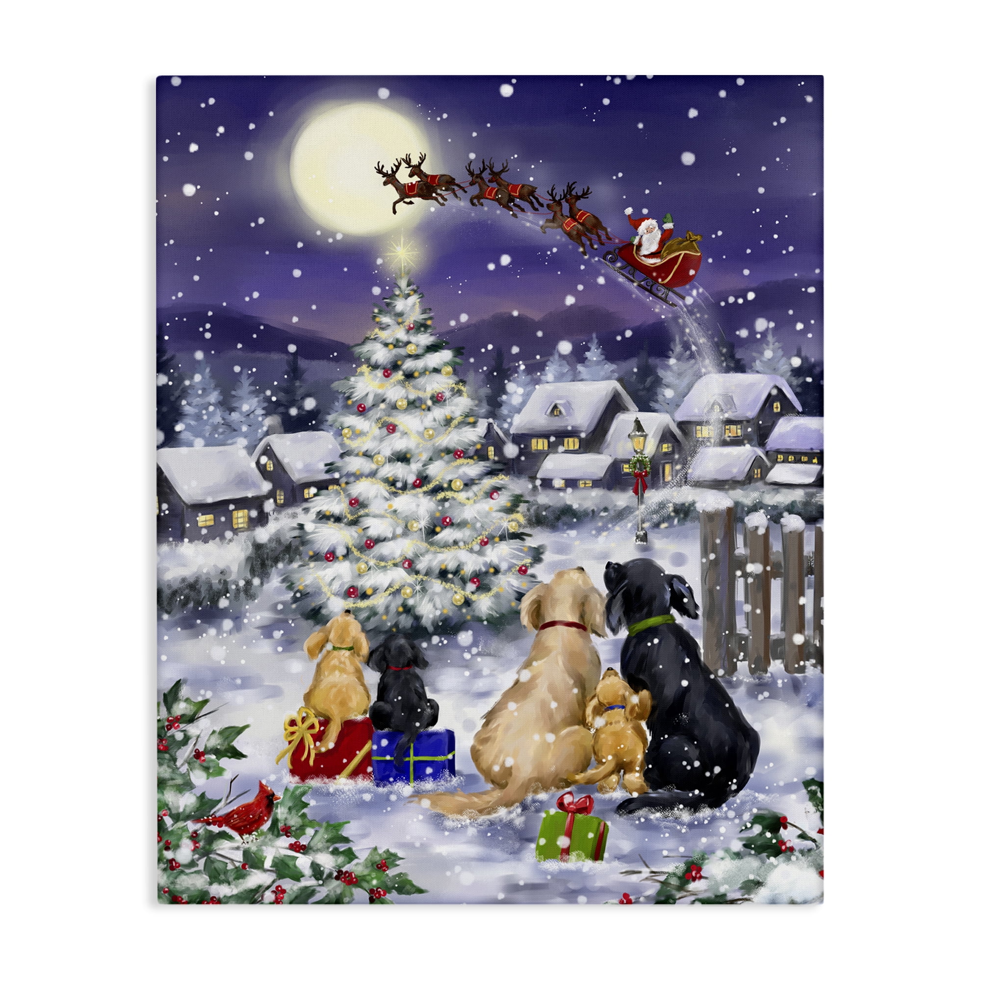 Stupell Industries Santa Over Snowy Dogs Holiday Painting Gallery ...