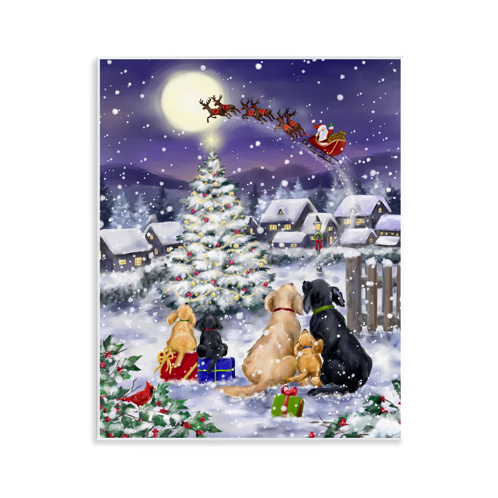 Stupell Industries Santa Over Snowy Dogs Holiday Painting Unframed Art ...