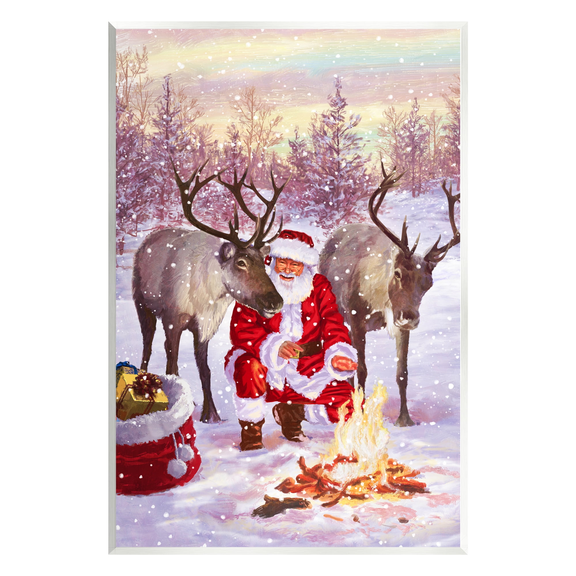 Stupell Industries Santa & Reindeer Bonfire Scene Xmas Artwork Unframed ...
