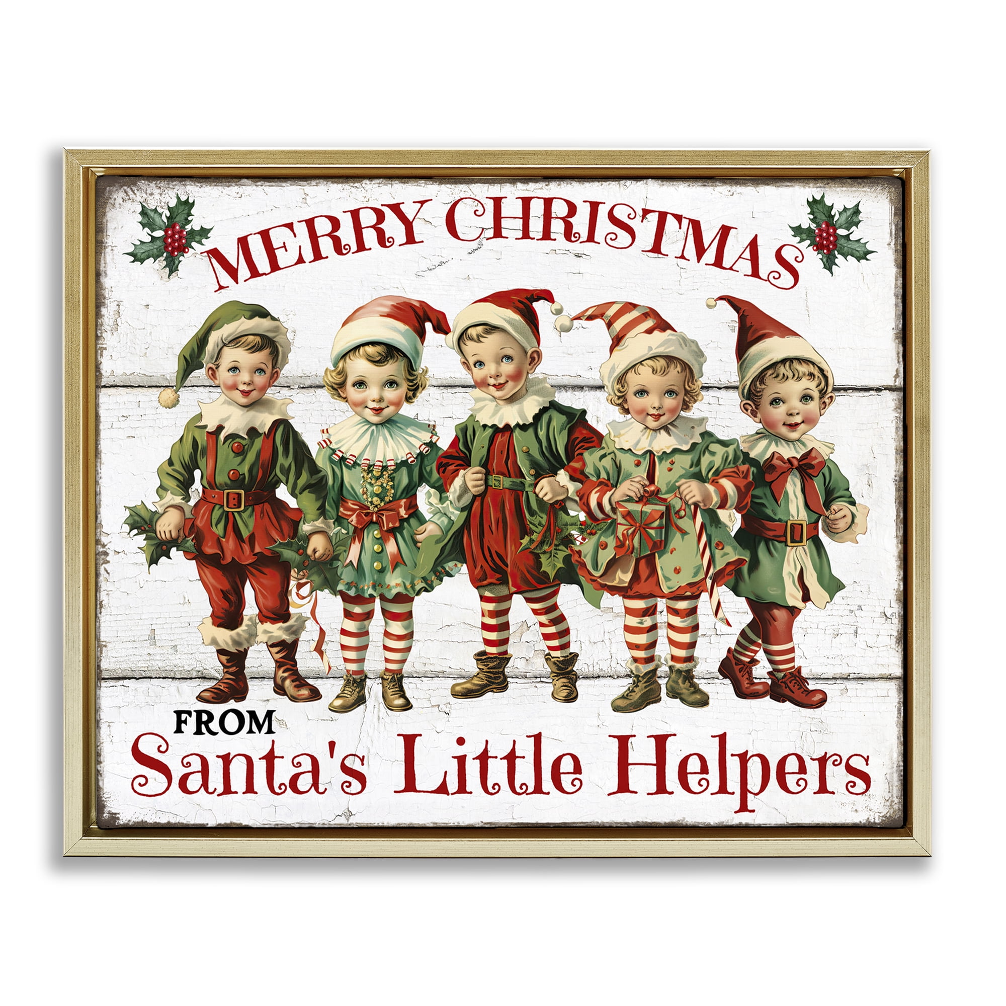 Stupell Industries Santa's Helpers Elves Holiday Painting Gold Floater ...