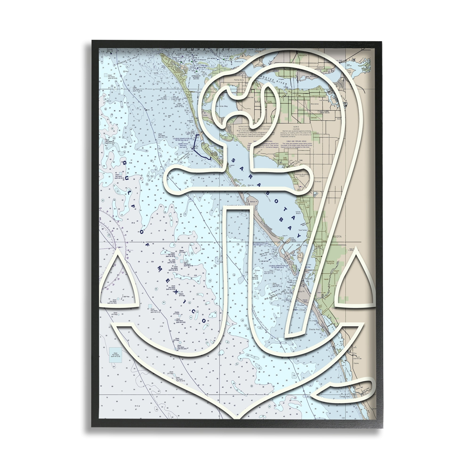 Stupell Industries Sarasota Bay Florida Ocean Map Wall Art - Walmart.com