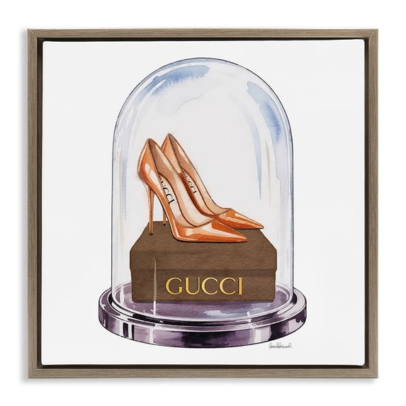 Stupell Industries Satin Heels in Bell Jar Brown Framed Floater Canvas ...