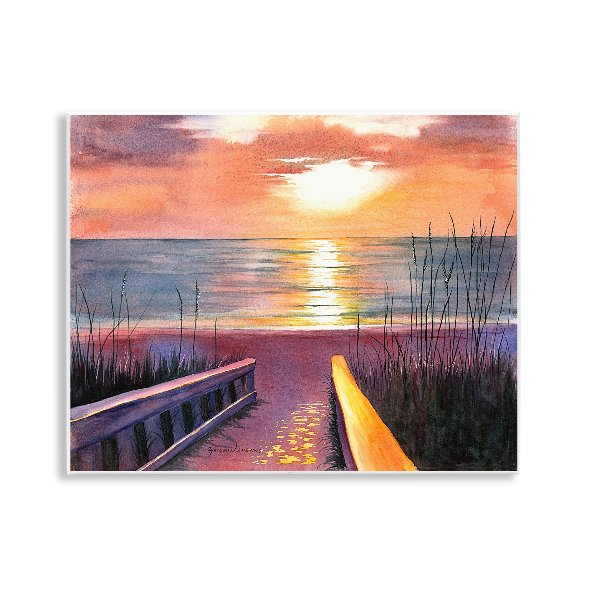 Stupell Industries Sea Sunset Reflection Landscape Painting Unframed ...
