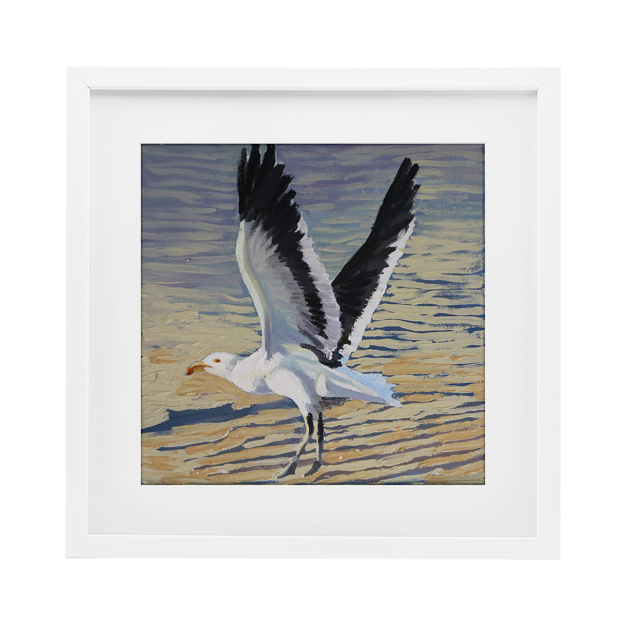 Stupell Industries Seagull Taking Flight White Framed Print Under Glass ...