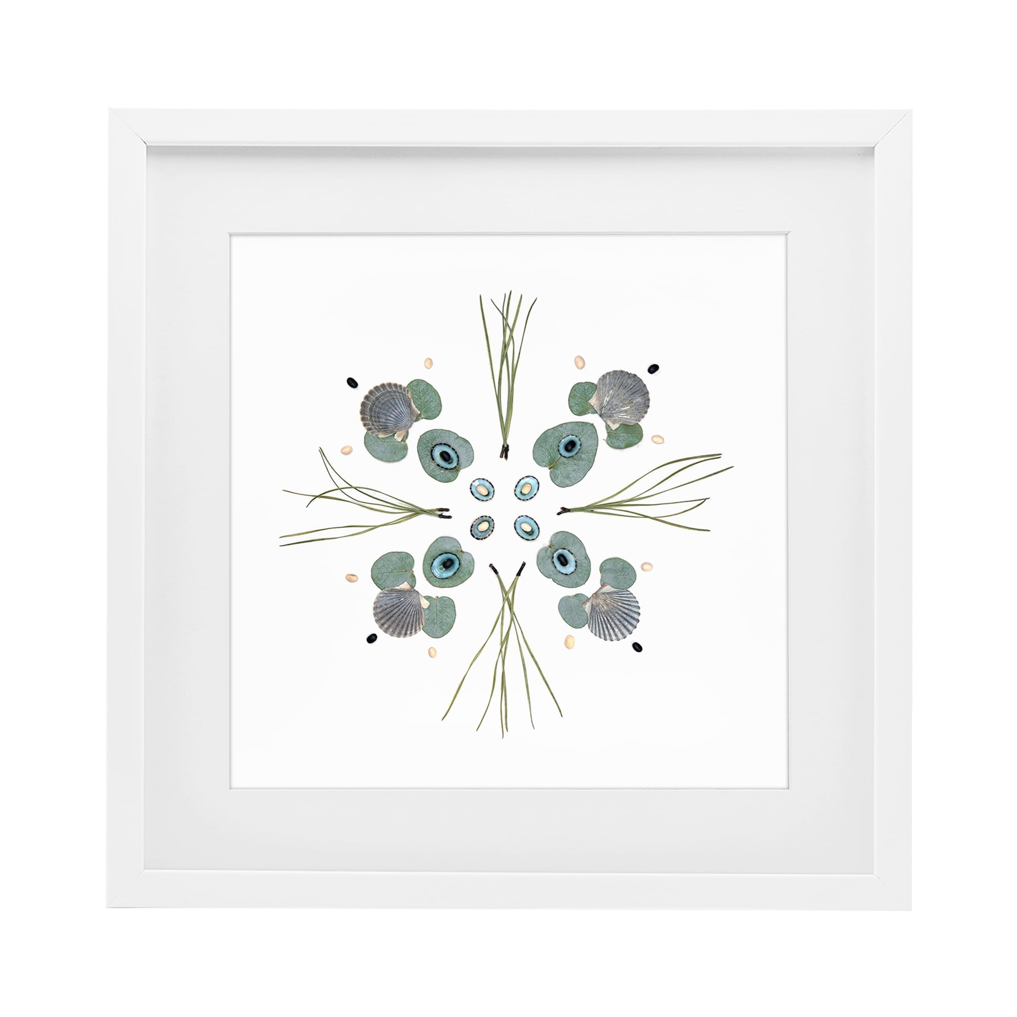 Stupell Industries Seashell & Leaf Symmetry White Framed Print Under ...