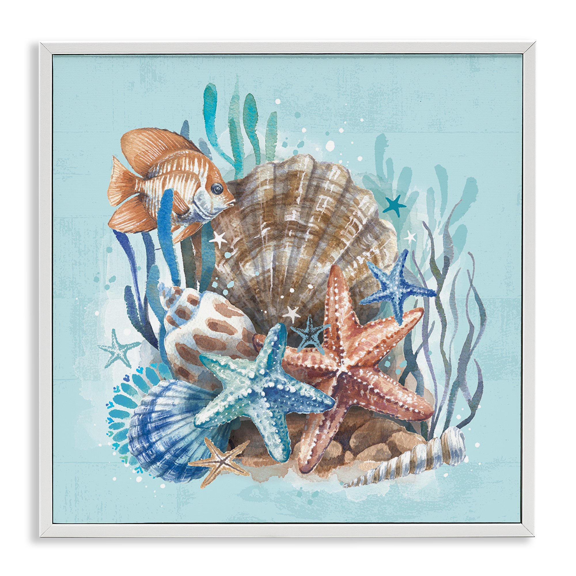 Stupell Industries Seashell Still Life Coastal Painting White Framed Art Print Wall Art, 12 x 12 ...