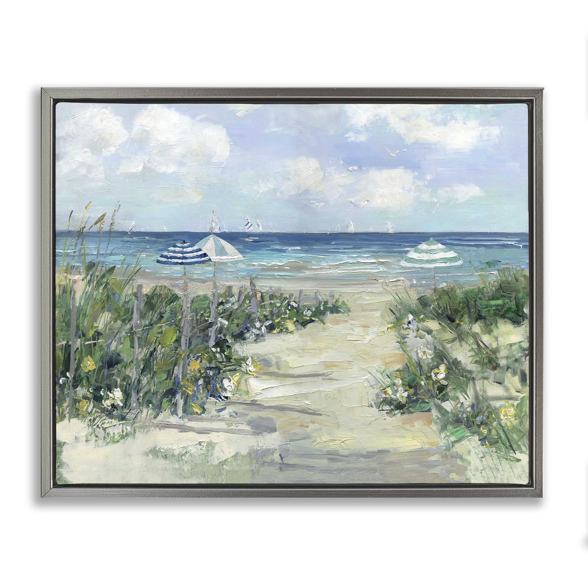 Stupell Industries Seaside Path To Striped Umbrellas Gray Framed ...