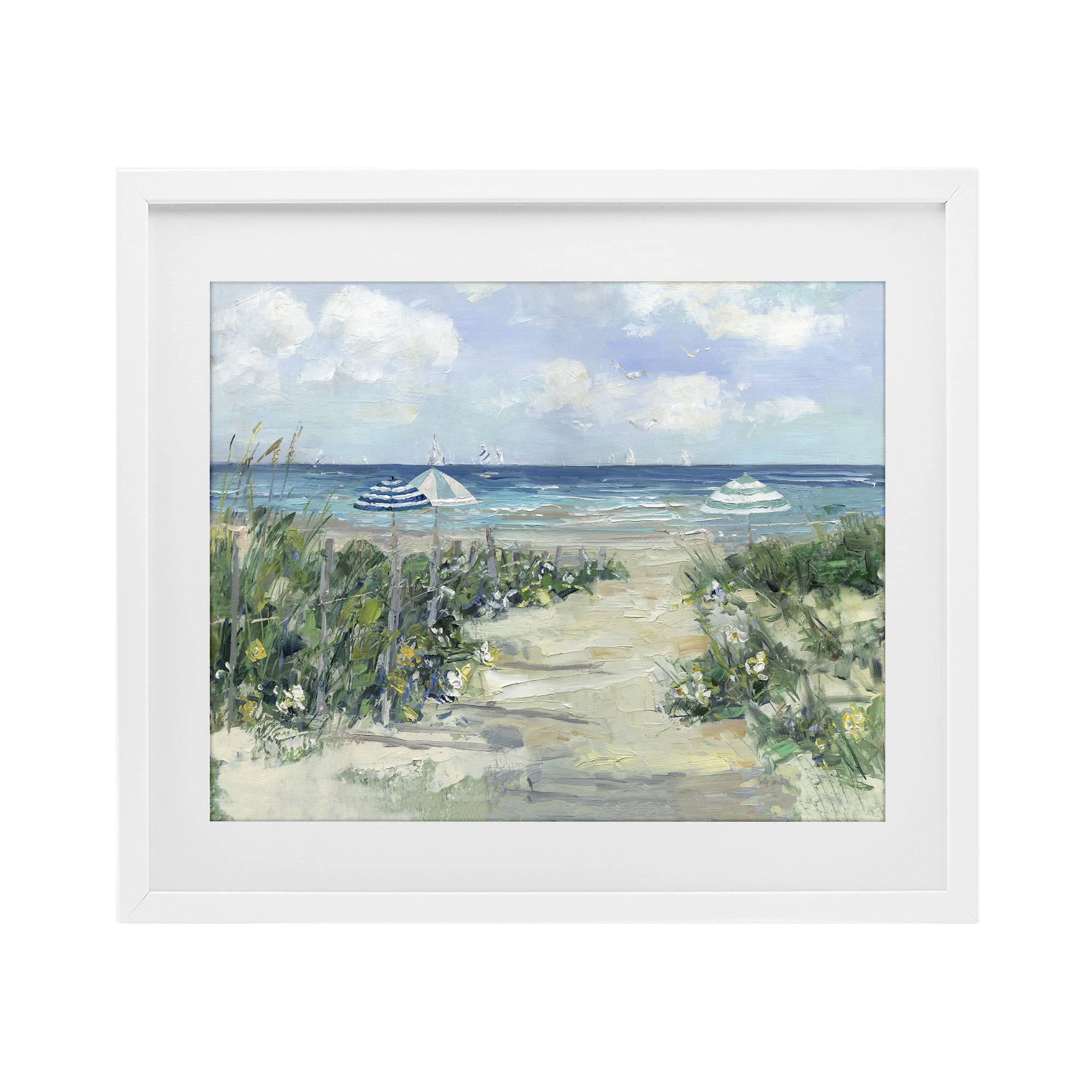 Stupell Industries Seaside Path To Striped Umbrellas White Framed Print ...