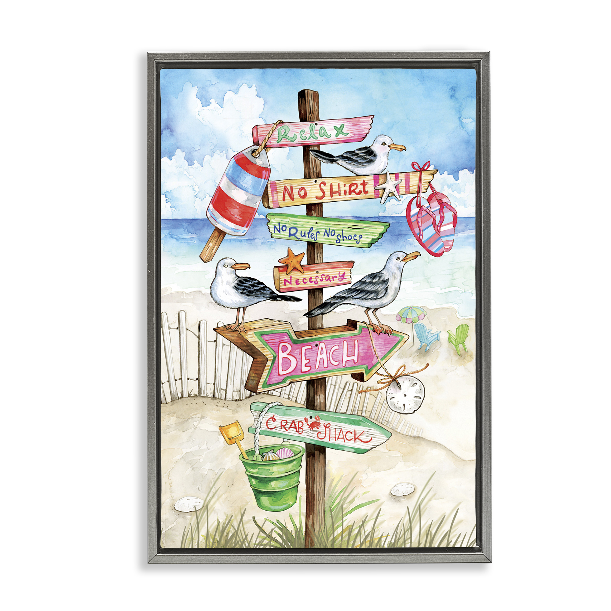Stupell Industries Seaside Rules Signs Nautical & Beach Painting Gray ...