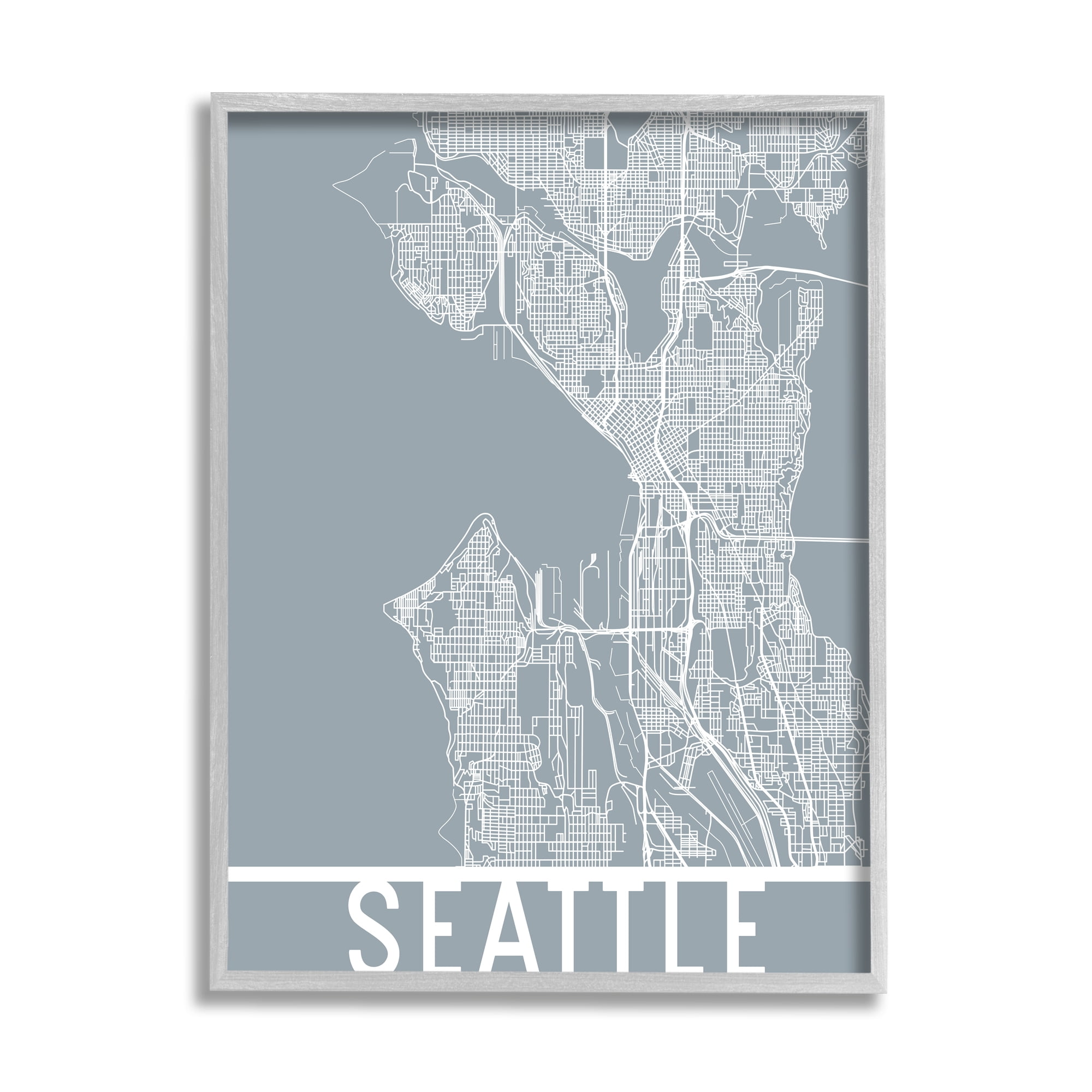 Stupell Seattle City Street Map - 16 x 20 - Framed Giclee Wall Art ...