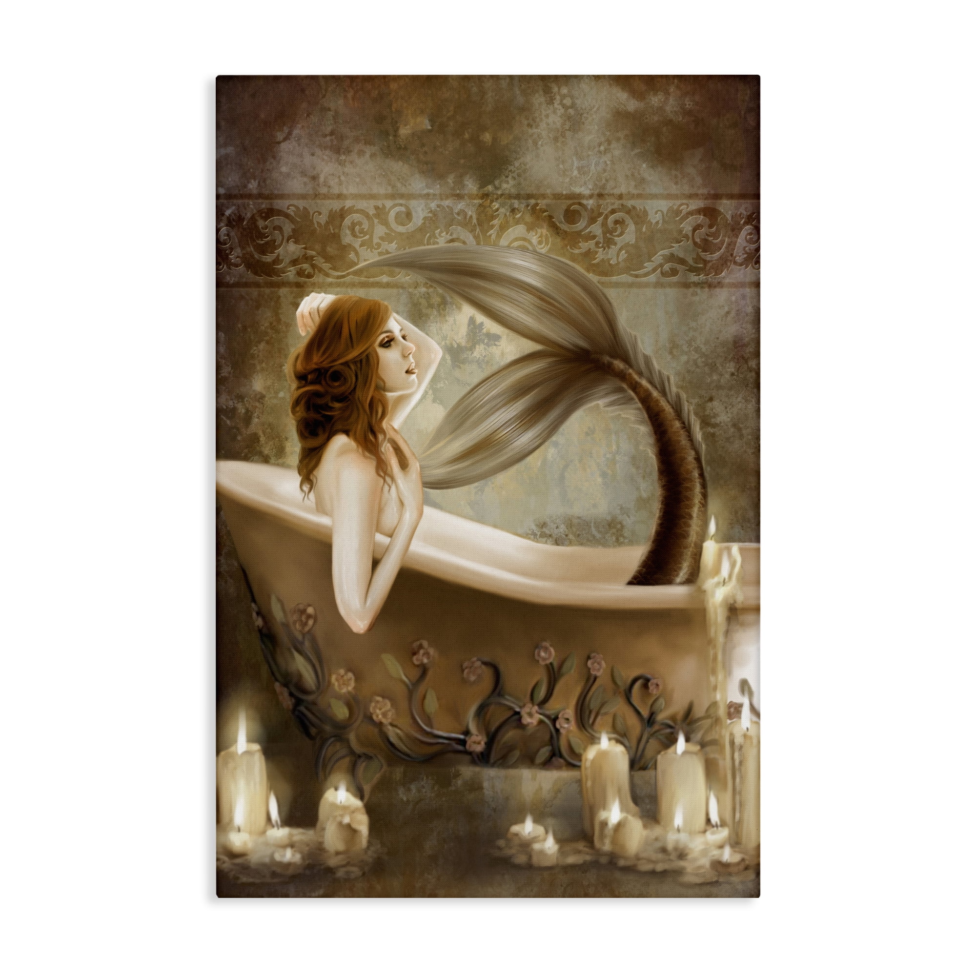 Stupell Industries Sepia Bath Time Mermaid Canvas Wall Art, design by ...