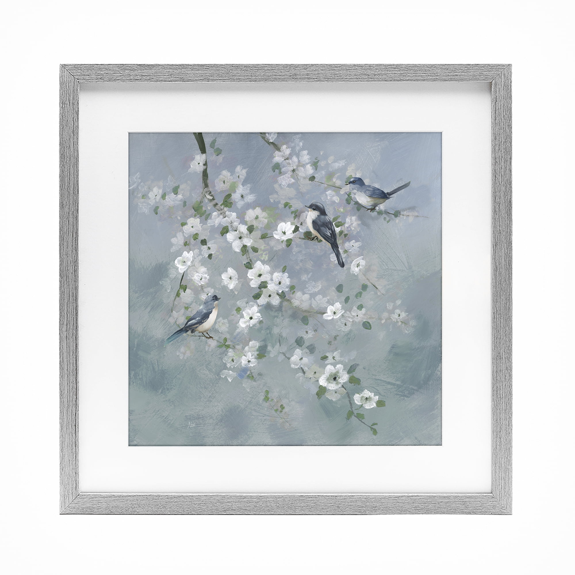 Stupell Industries Serene Birds on White Blooms Gray Framed Print Under ...