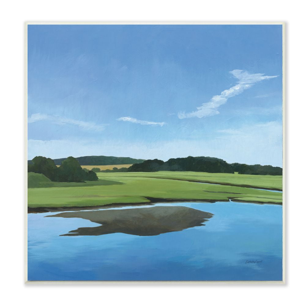 Stupell Industries Serene Pond Lake Landscape Blue Green Pastel ...