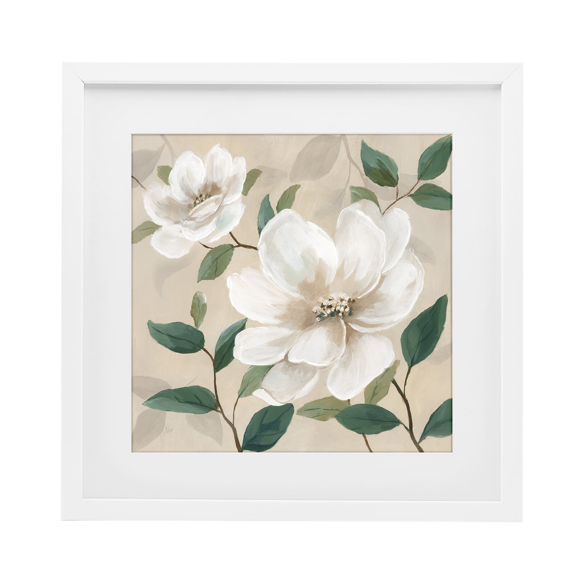 Stupell Industries Serene White Blossom with Leaves White Framed Print ...