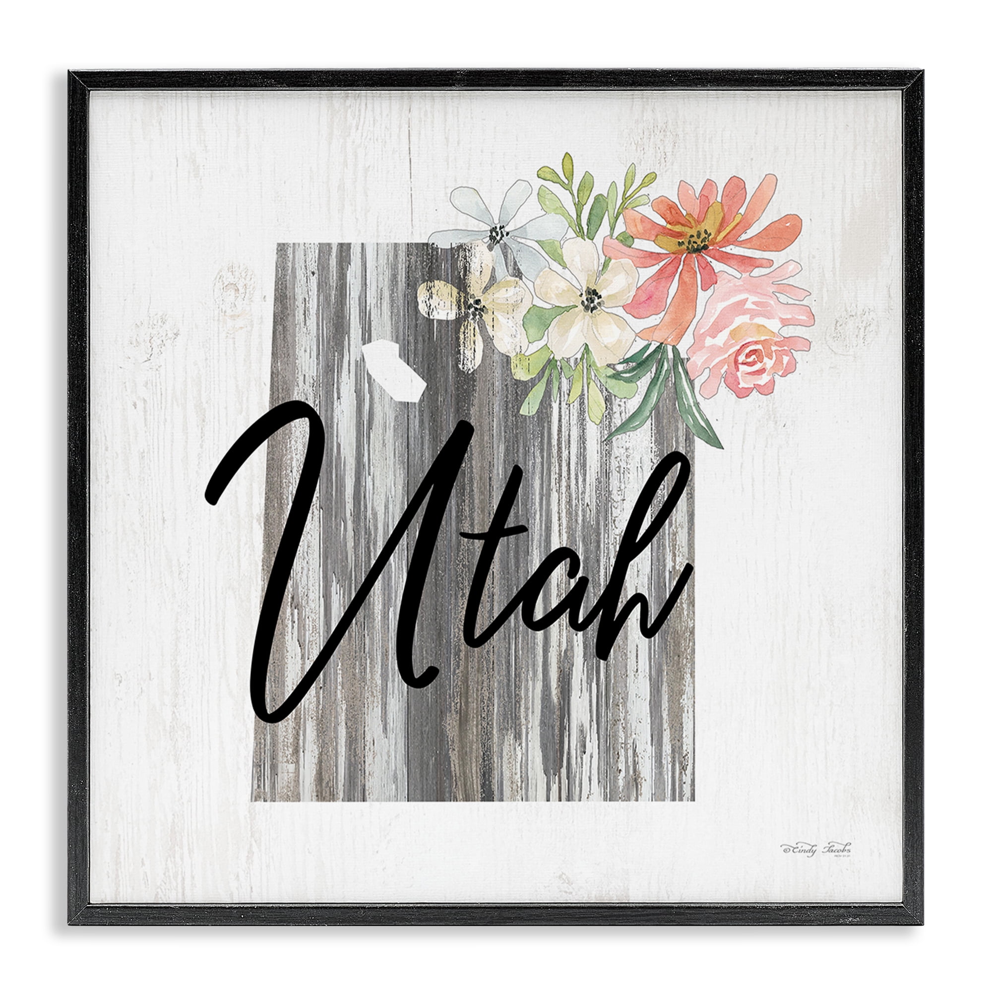 Stupell Industries Shabby Chic Utah Botanical & Floral Painting Black ...
