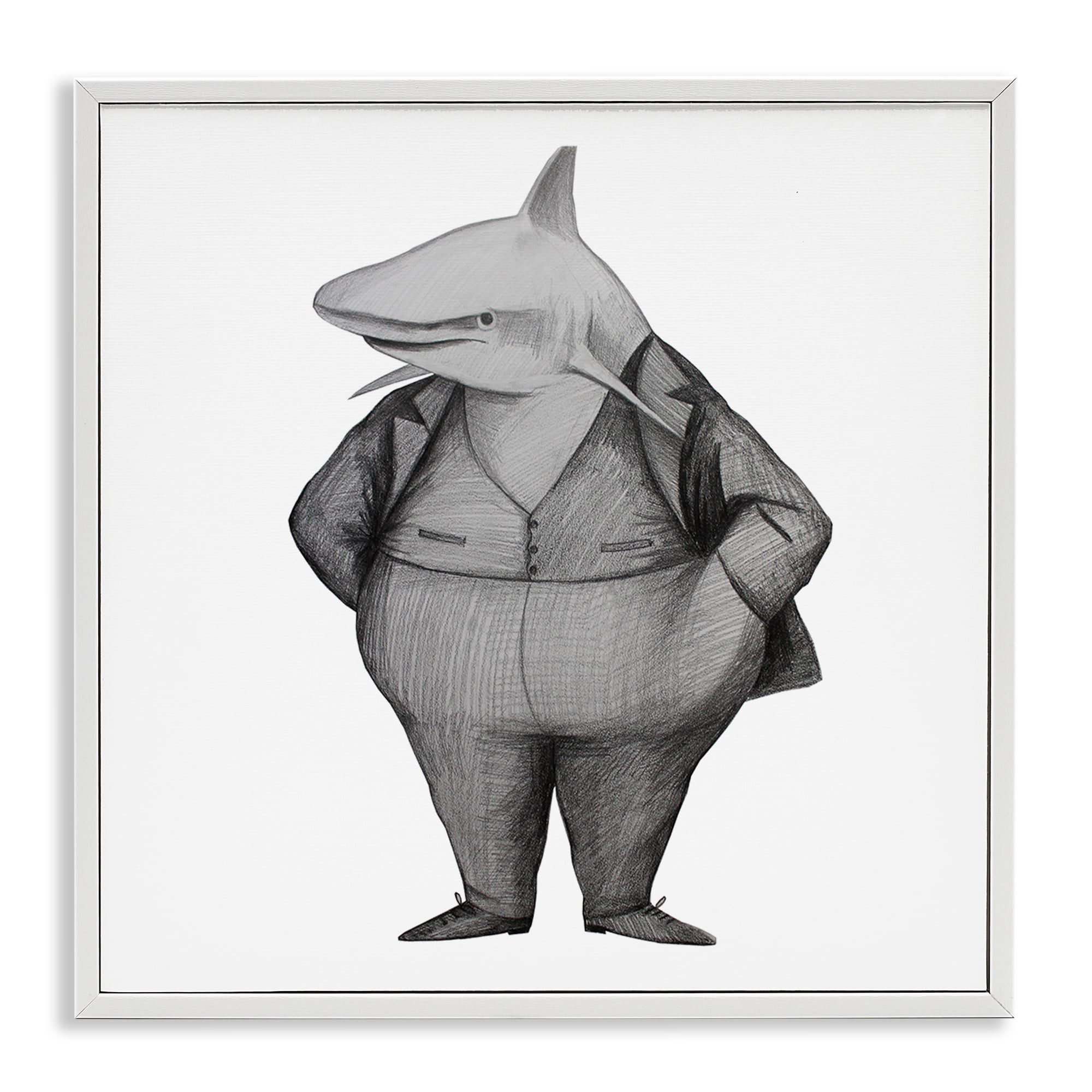 Stupell Industries Shark In Suit Drawing White Framed Giclee Art ...
